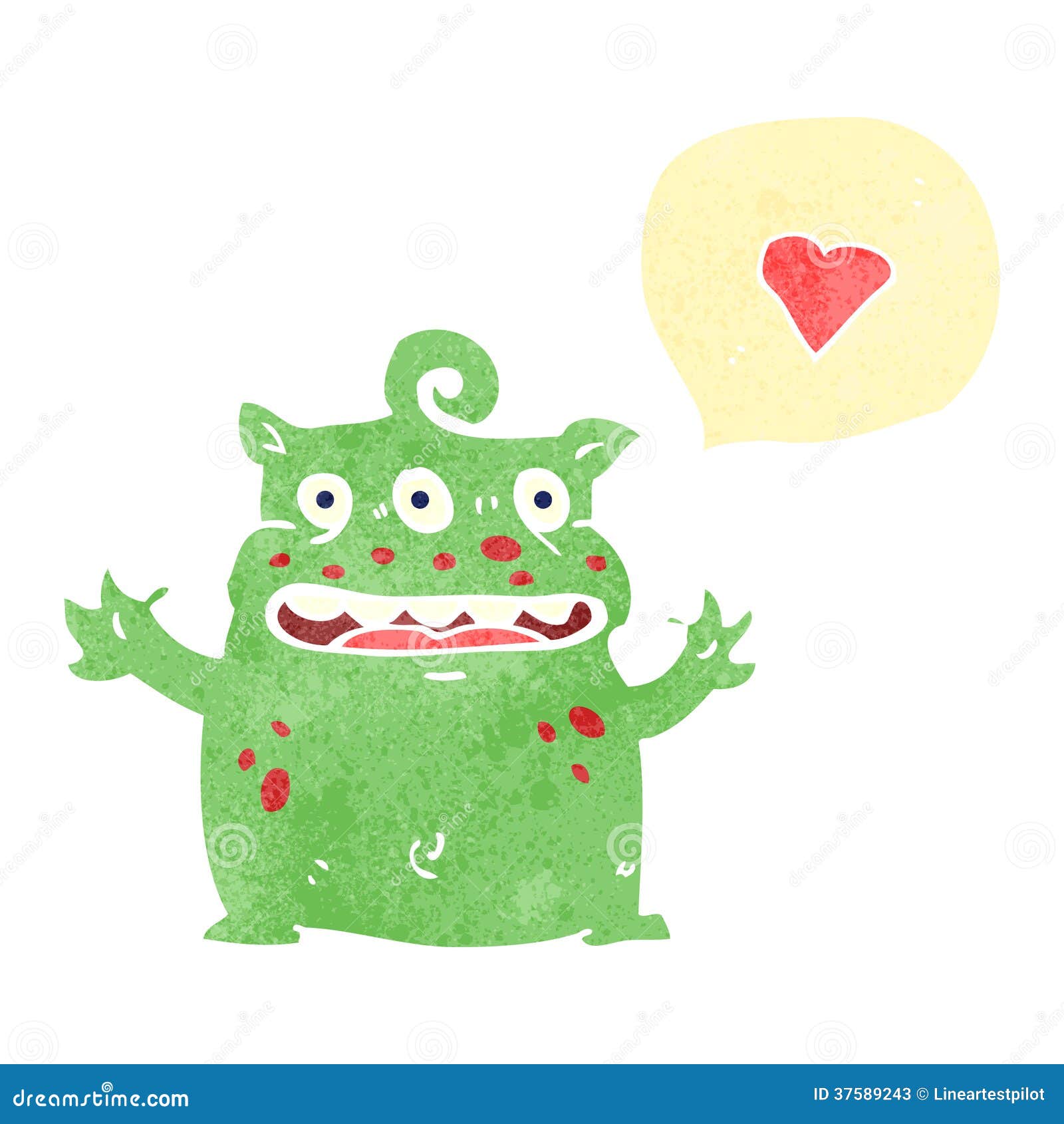 Retro Cartoon Alien with Love Heart Stock Illustration - Illustration ...