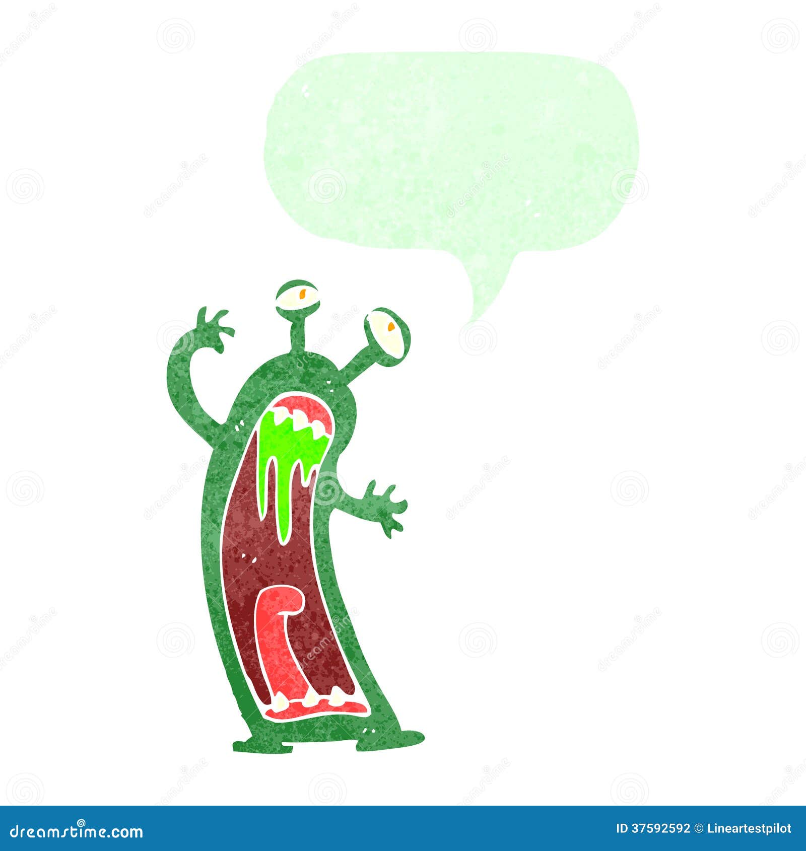 Retro Cartoon Alien with Speech Bubble Stock Vector - Illustration of ...