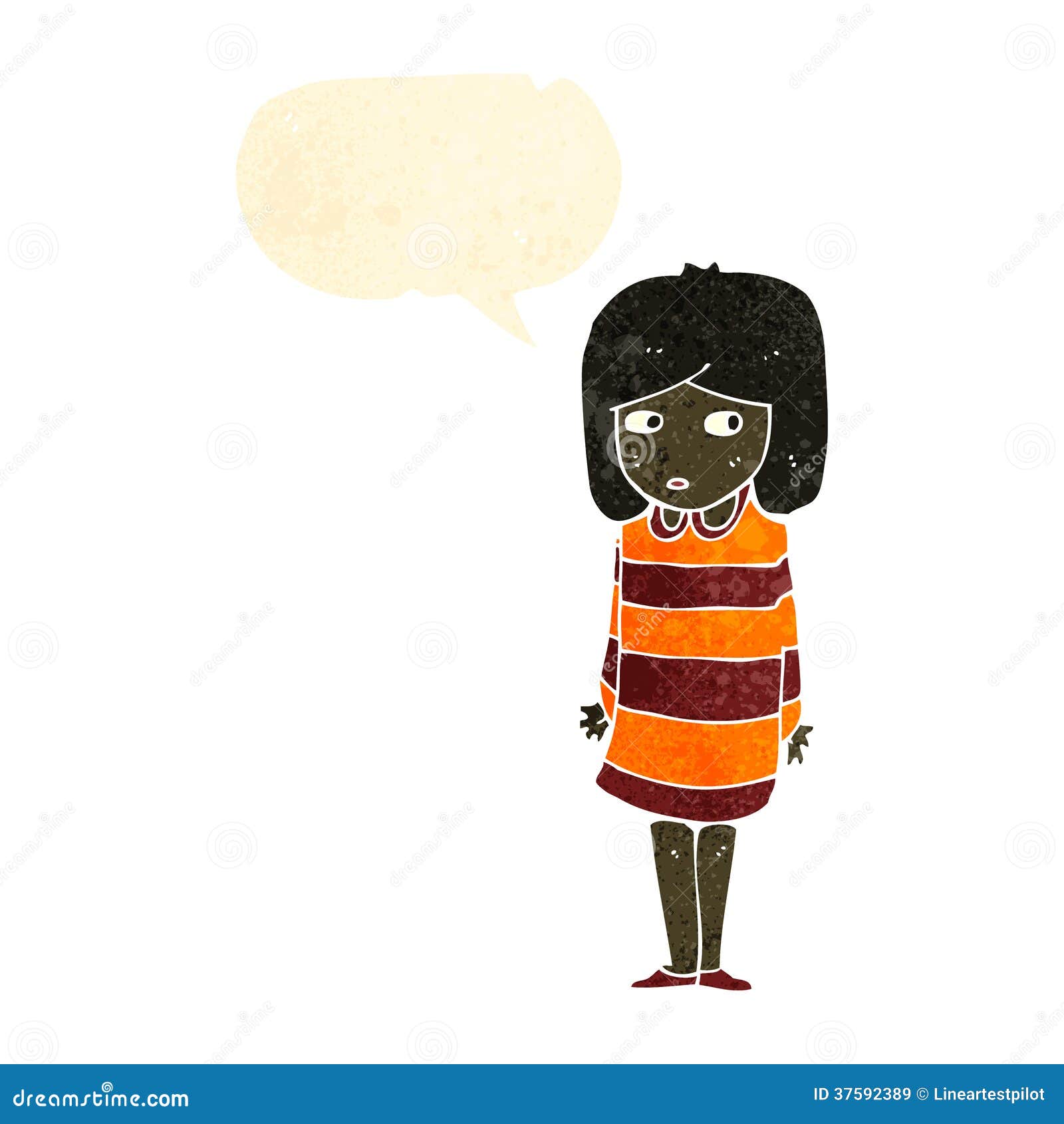 Retro cartoon anxious girl stock vector. Illustration of drawing - 37592389