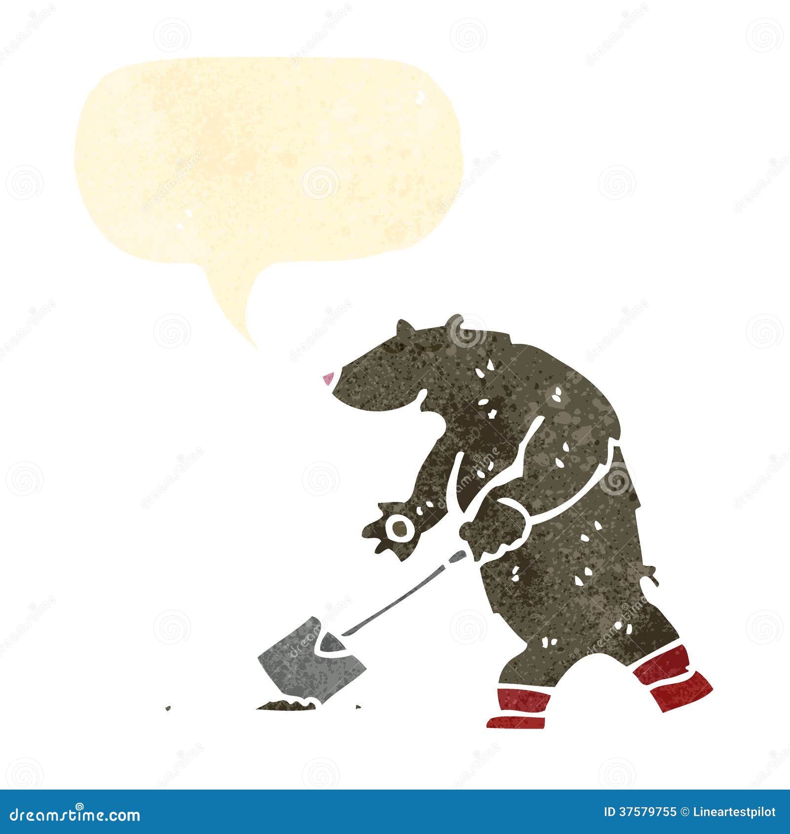 Retro Cartoon Bear Digging with Spade Stock Vector - Illustration of ...