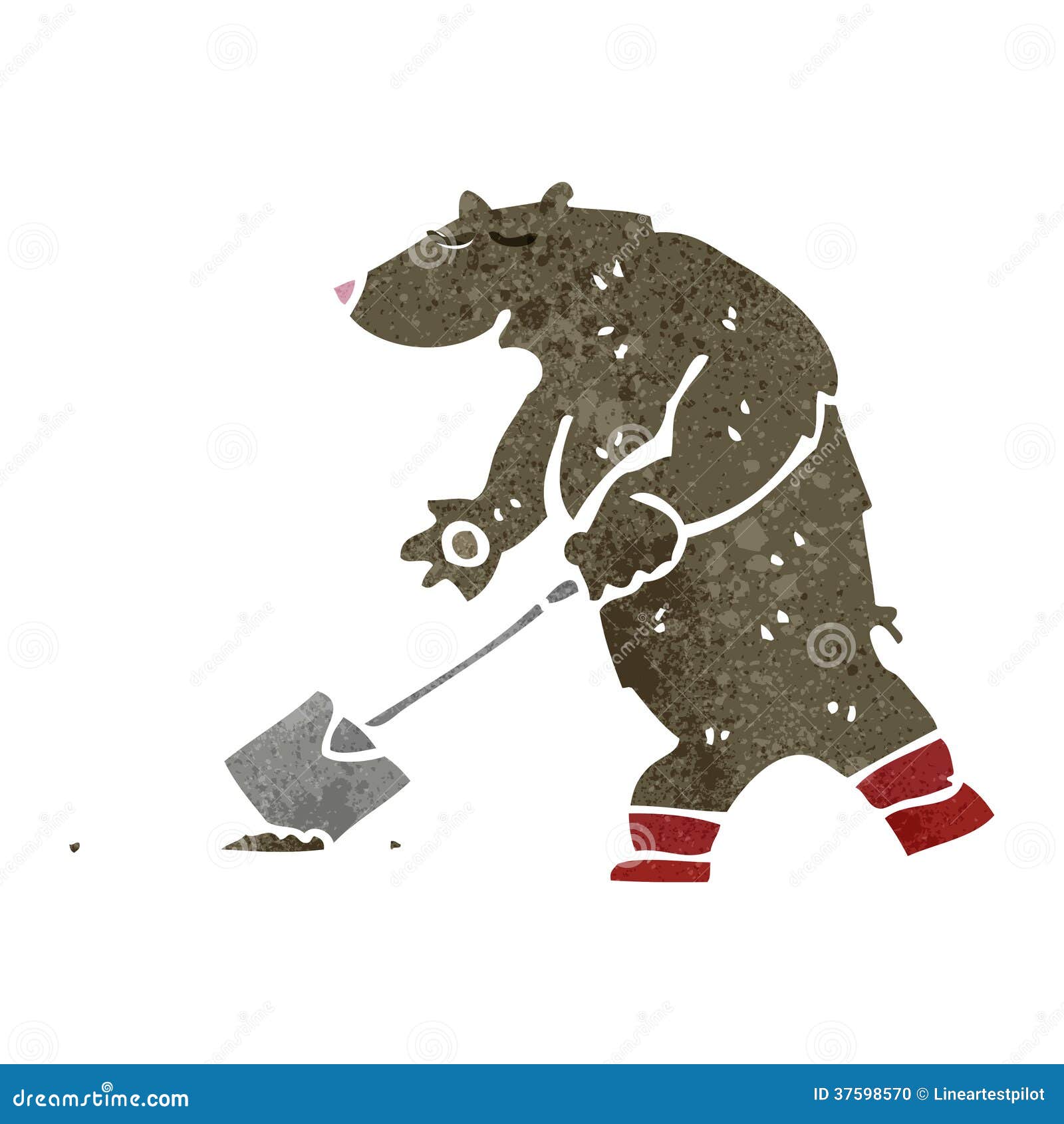 Retro Cartoon Bear Digging with Spade Stock Vector - Illustration of ...