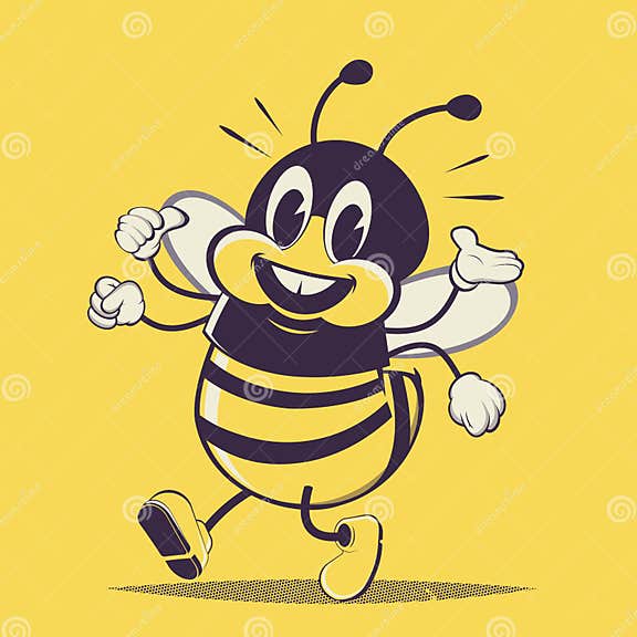 Retro Cartoon Illustration of a Walking Bee Stock Illustration ...