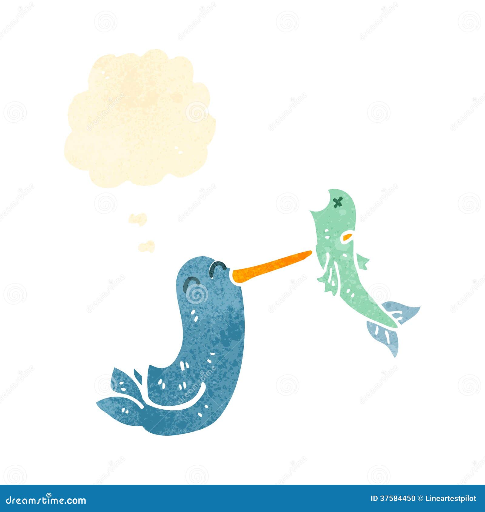 Retro Cartoon Bird Catching Fish Stock Illustration - Illustration of ...