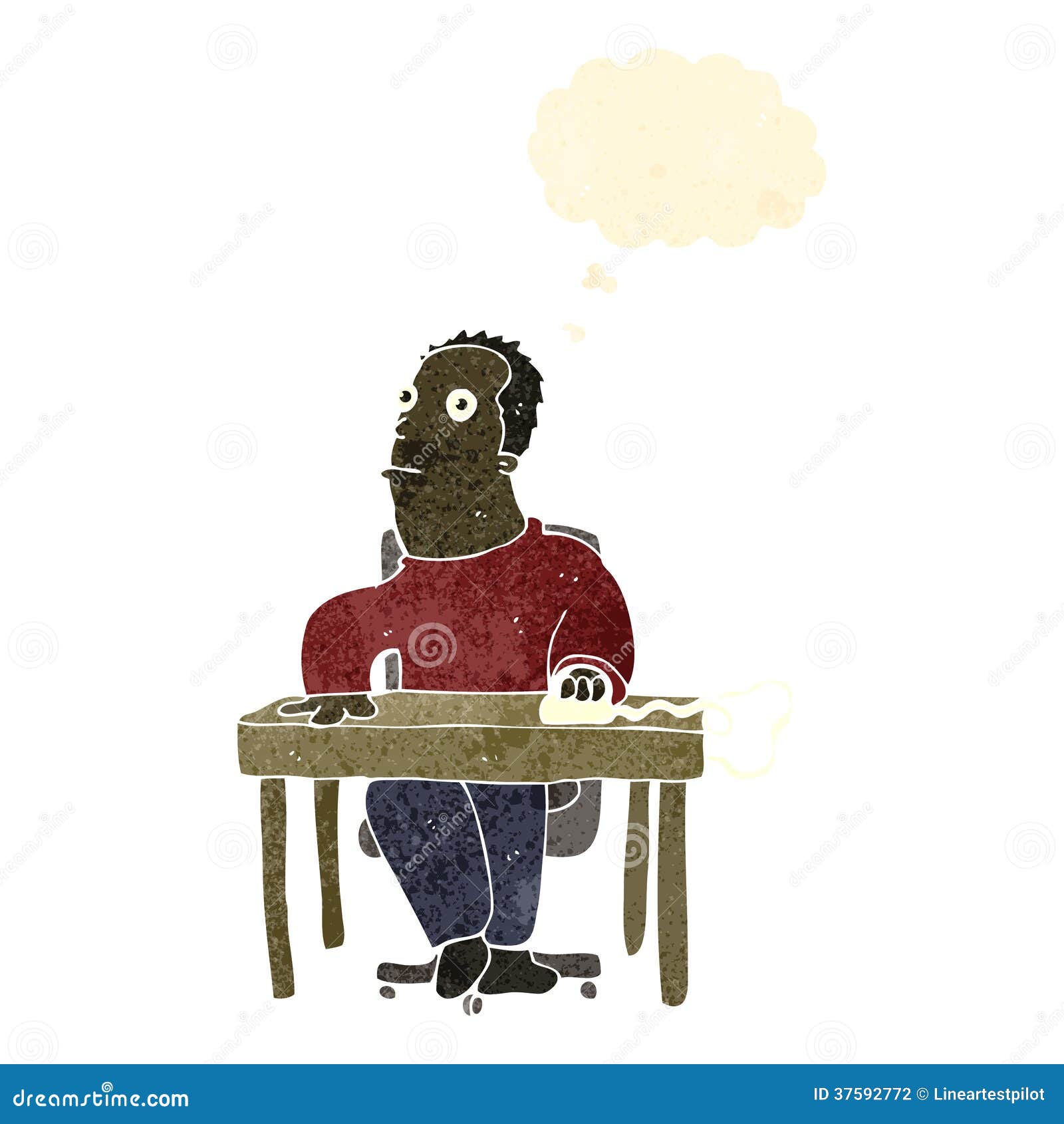 Retro Cartoon Bored Desk Worker with Thought Bubble Stock Vector ...