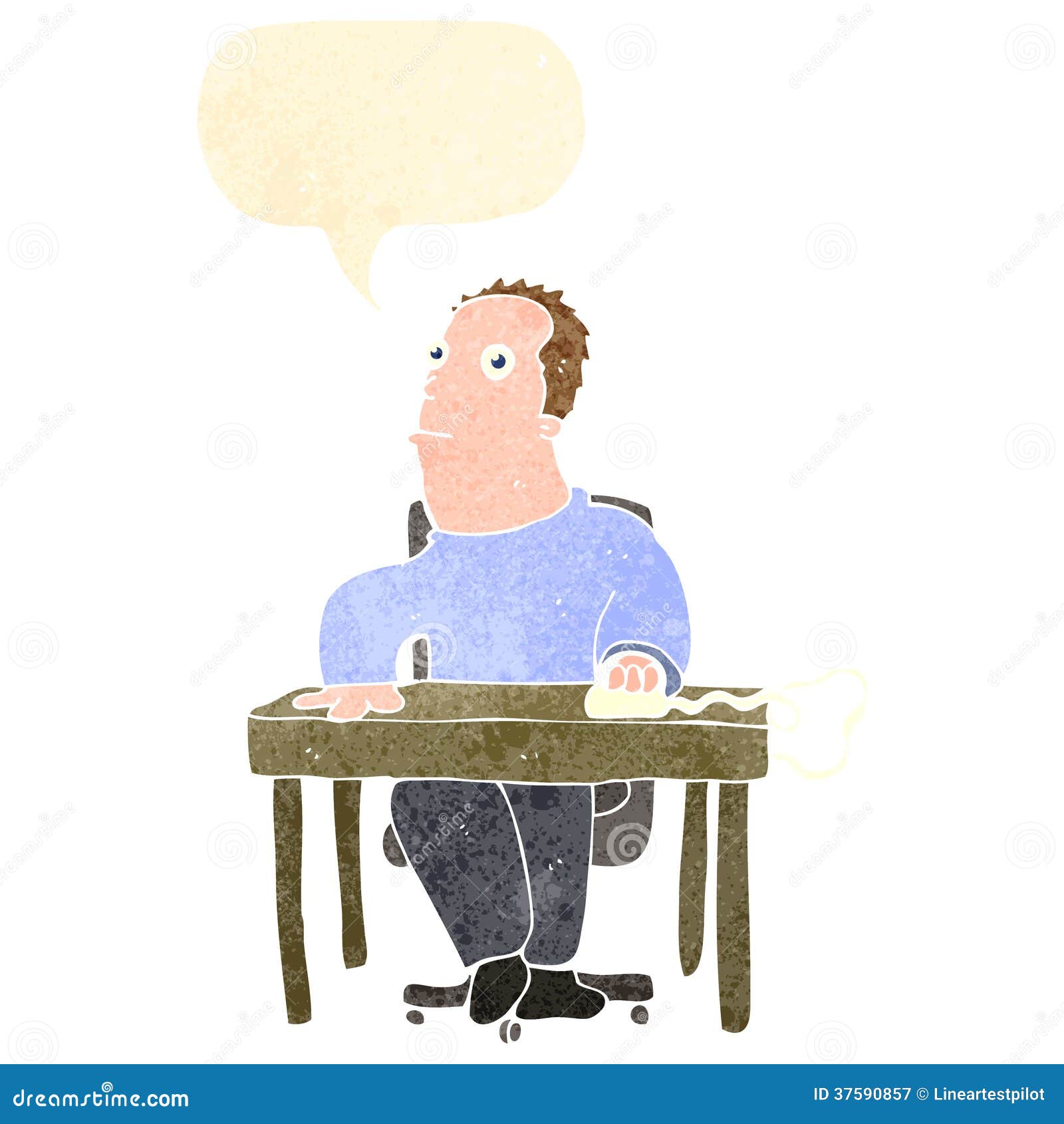 Retro Cartoon Bored Man at Desk Stock Vector - Illustration of cloud ...