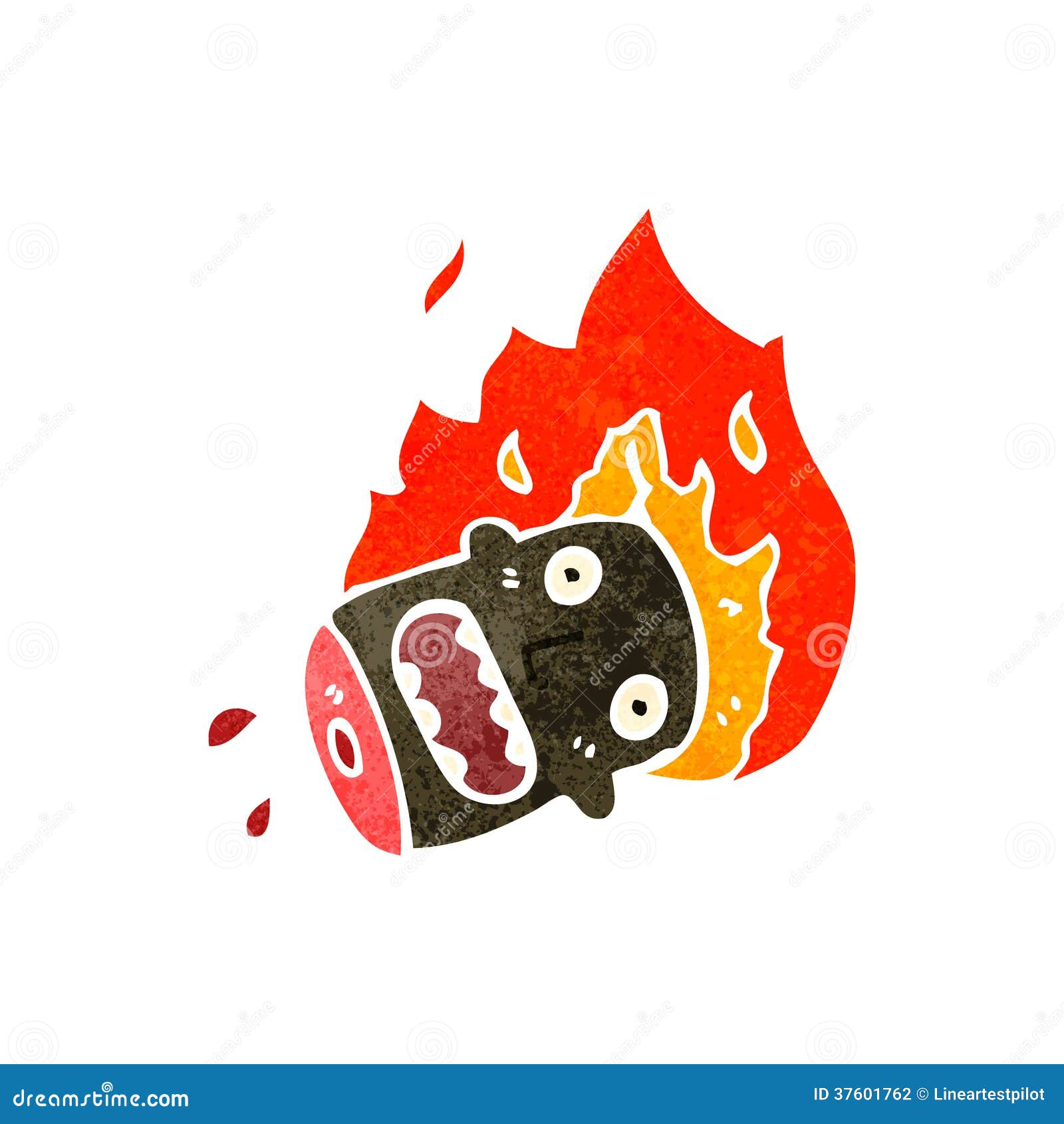 Retro cartoon burning head stock illustration. Illustration of ...