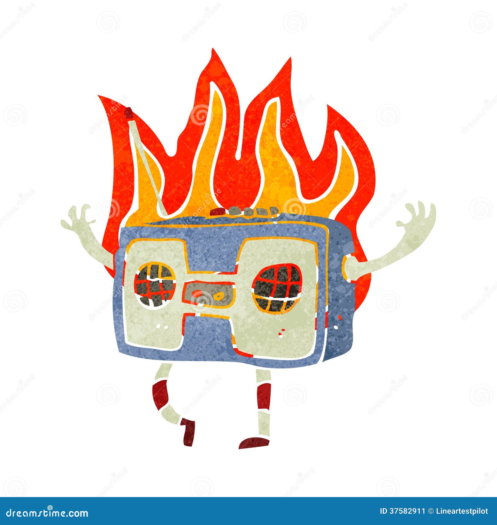 Retro Cartoon Burning Radio Stock Vector - Illustration of painted ...