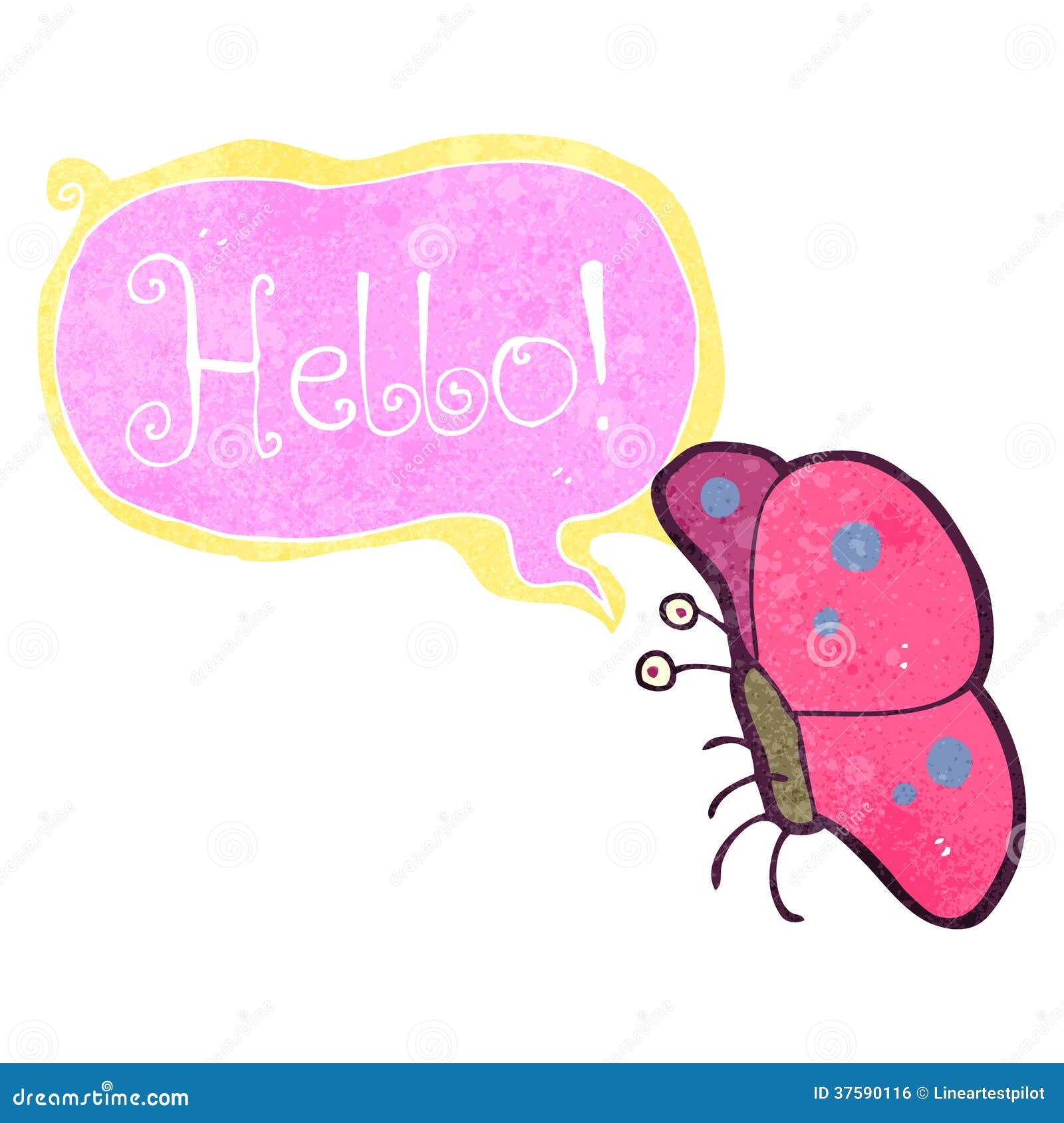 Retro Cartoon Butterfly Saying Hello Stock Vector - Illustration of ...