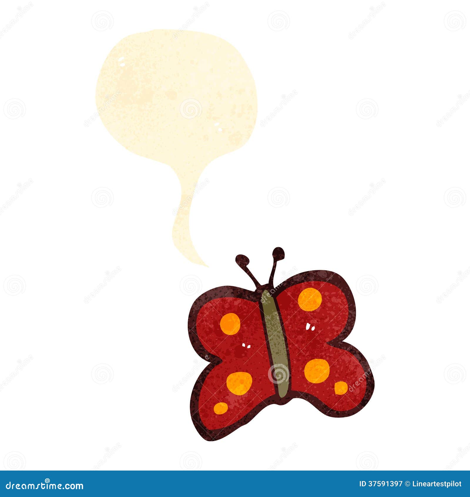 Retro Cartoon Butterfly with Speech Bubble Stock Vector - Illustration ...