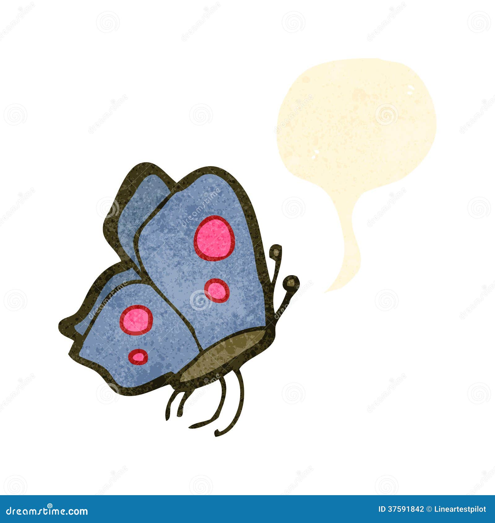 Retro Cartoon Butterfly with Speech Bubble Stock Vector - Illustration ...