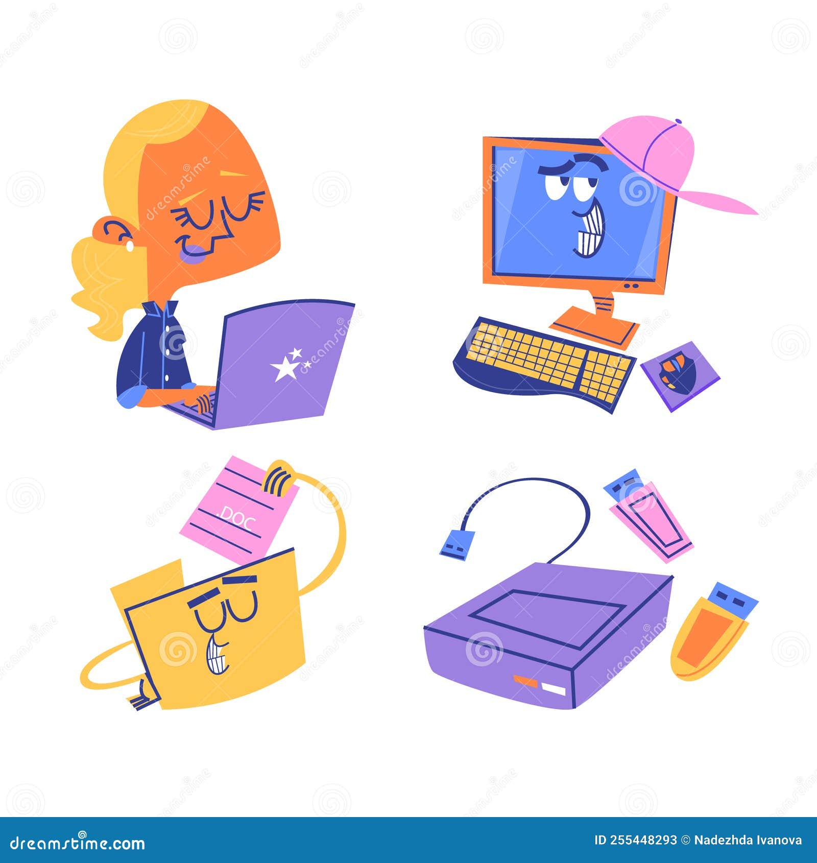 Retro Cartoon Computer Sticker Set Vector Illustration. Stock Vector ...