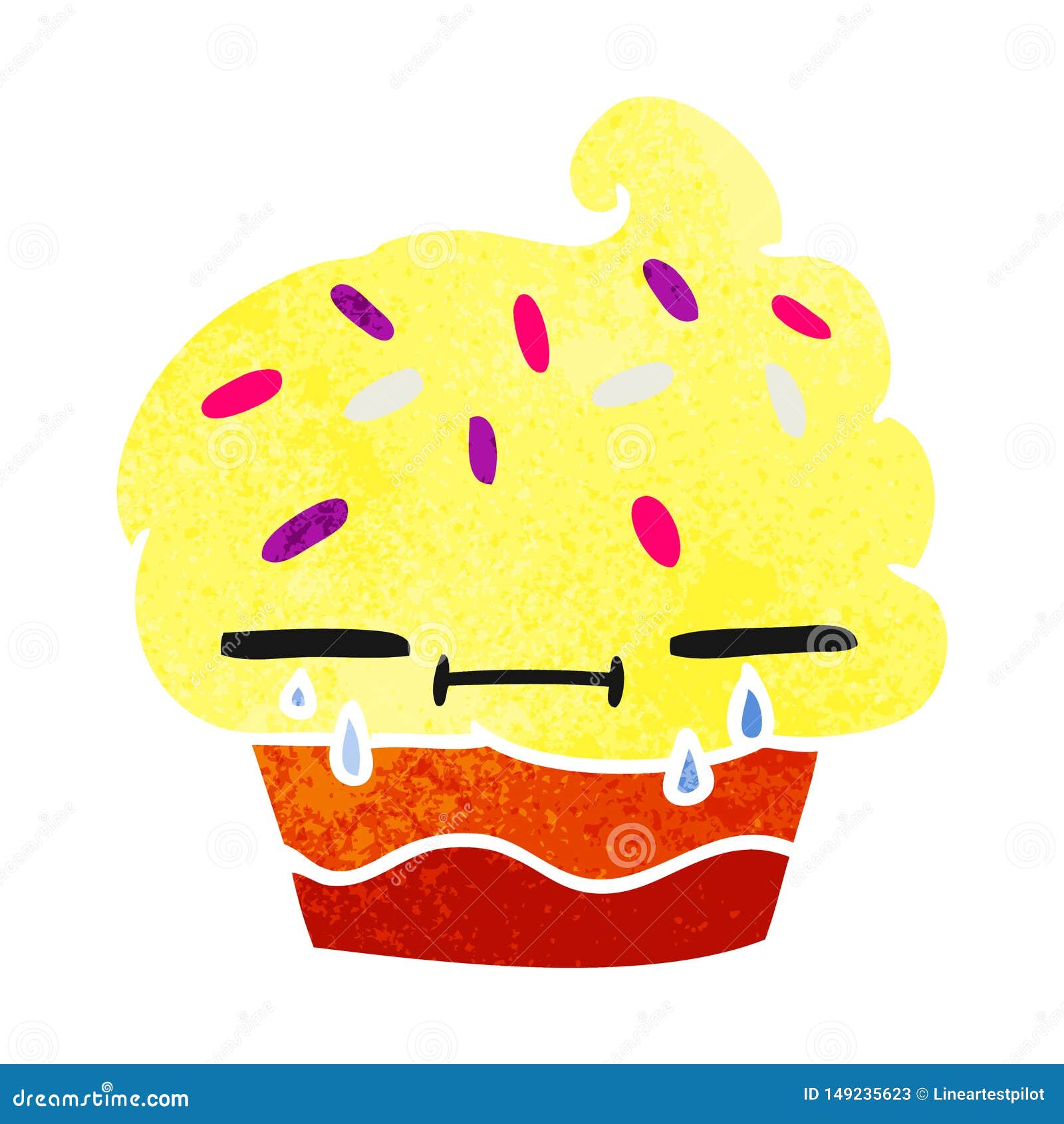 Retro Cartoon of a Crying Cupcake Stock Vector - Illustration of crying ...