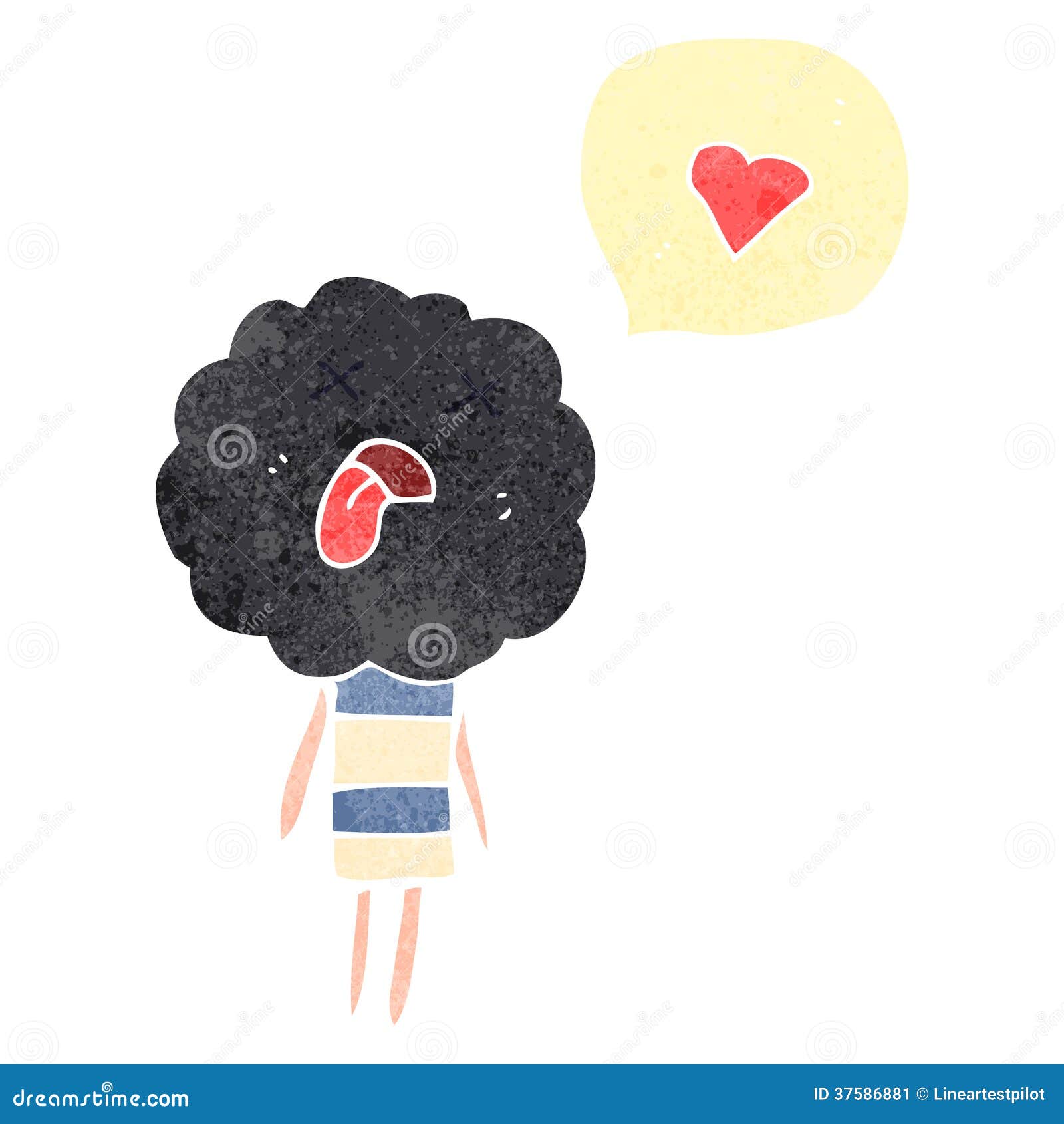 Retro Cartoon Dead Head Cloud Creature with Love Heart Stock Vector ...