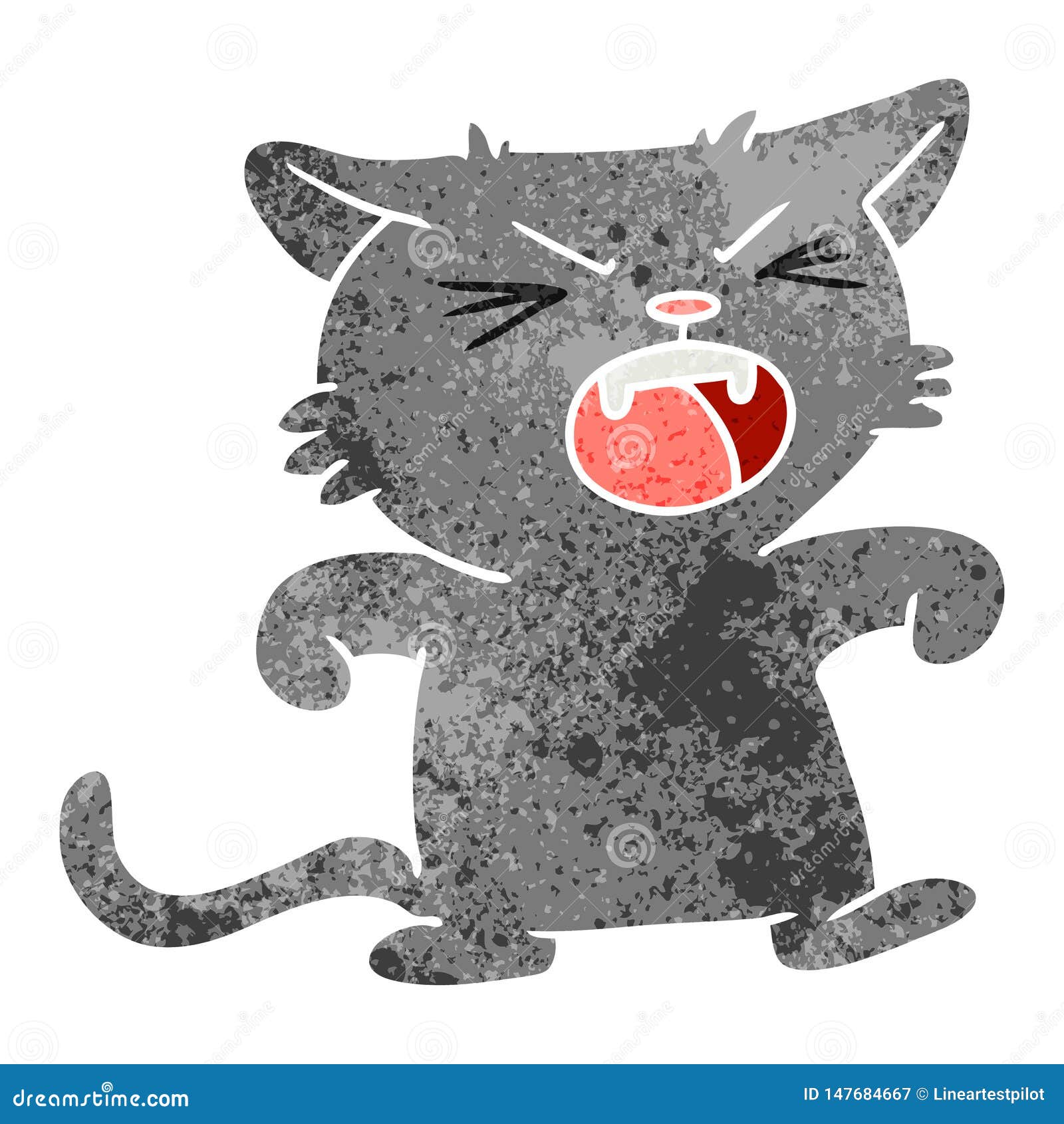 Retro Cartoon Doodle of a Screeching Cat Stock Vector - Illustration of ...