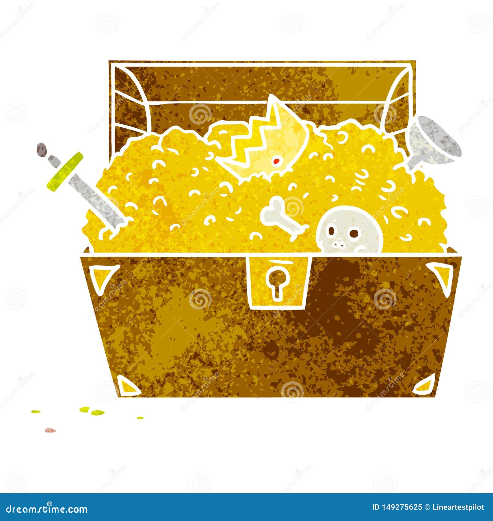 Retro Cartoon Doodle of a Treasure Chest Stock Vector - Illustration of ...