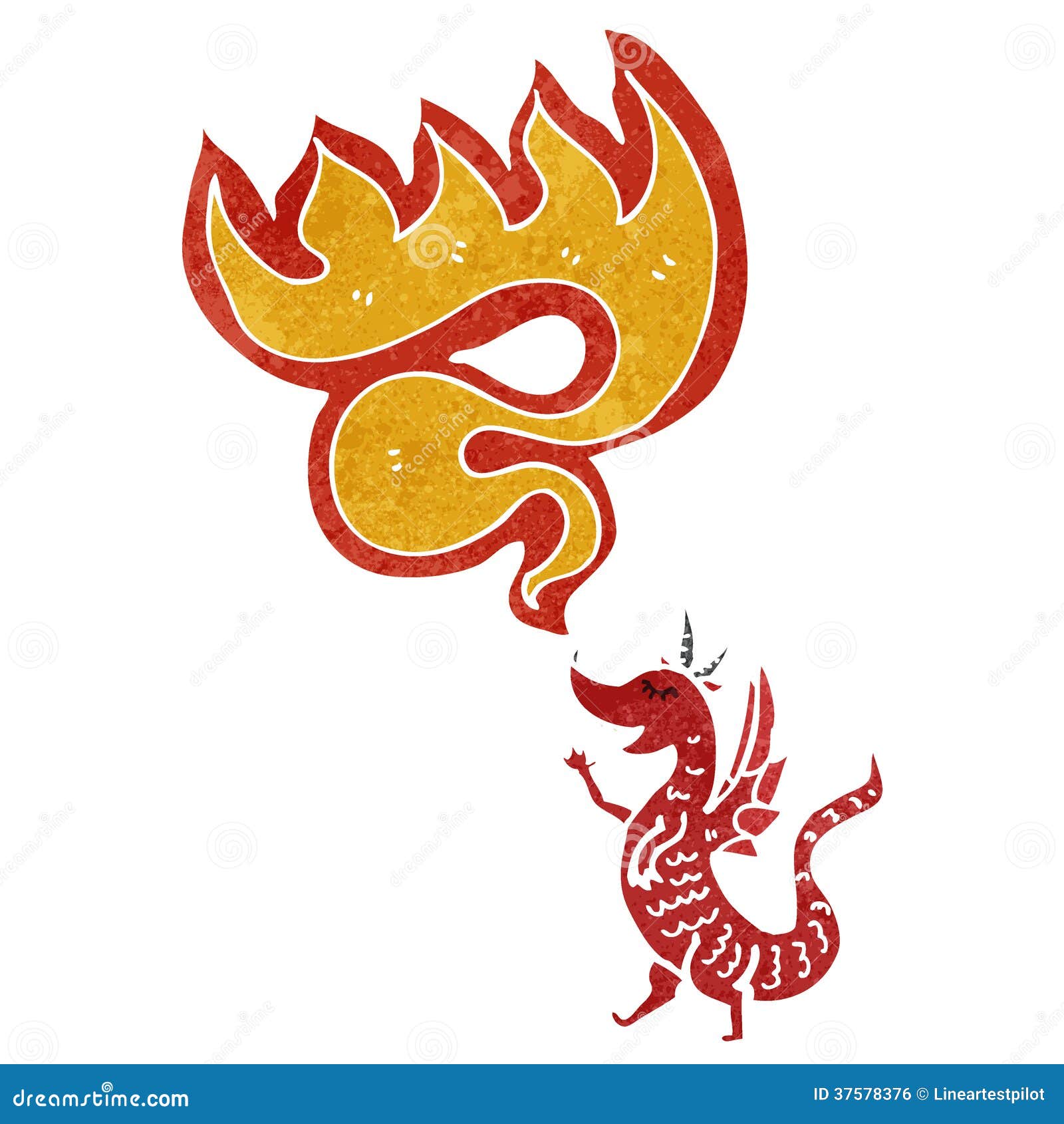 Retro Cartoon Fire Breathing Dragon Stock Vector - Illustration of ...