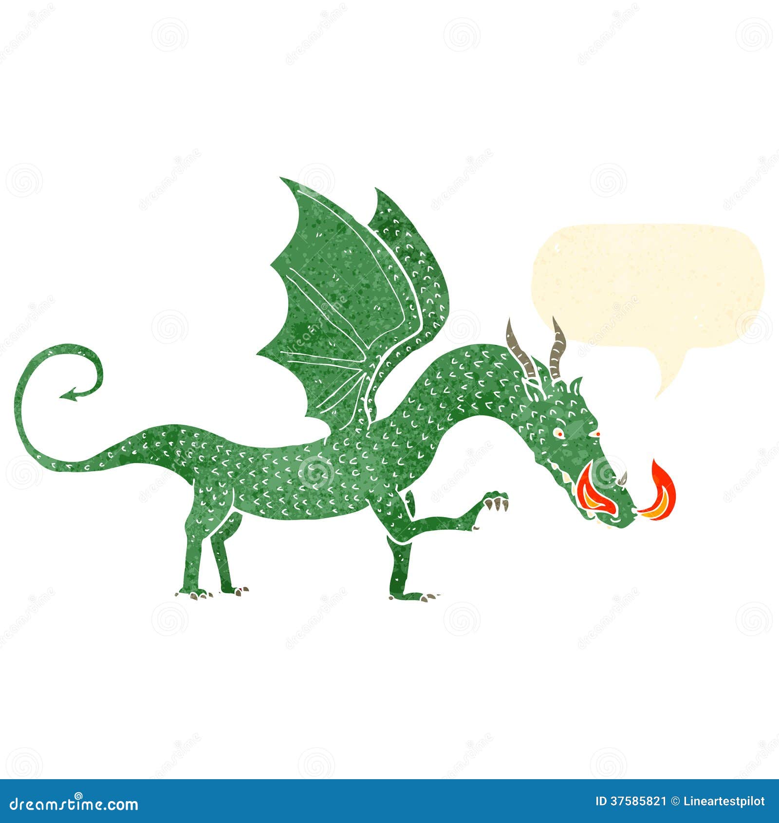 Retro Cartoon Fire Breathing Dragon Stock Vector - Illustration of ...