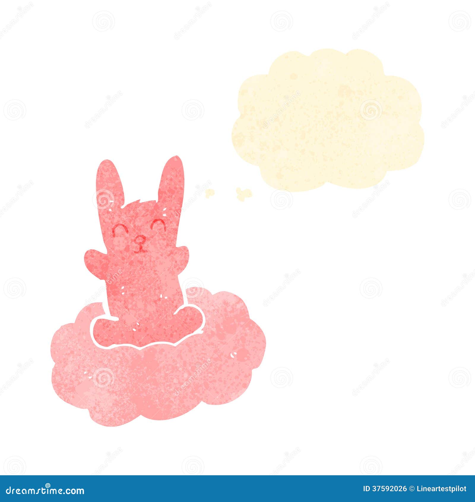 Retro Cartoon Floating Rabbit on Cloud Stock Vector - Illustration of ...