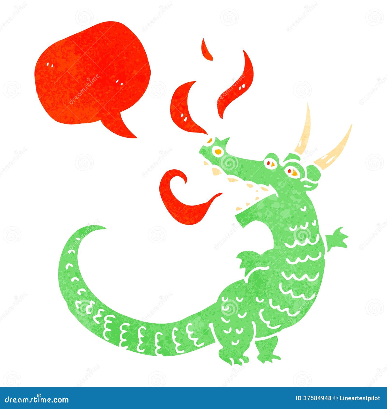 Retro Cartoon Friendly Dragon Stock Vector - Illustration of grunge ...