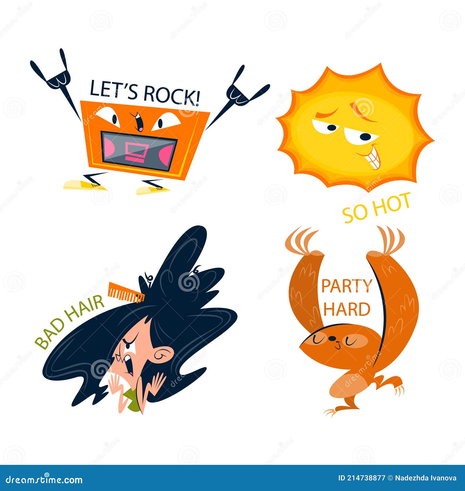 Retro Cartoon Funny Stickers Set Vector Illustration. Stock Vector ...