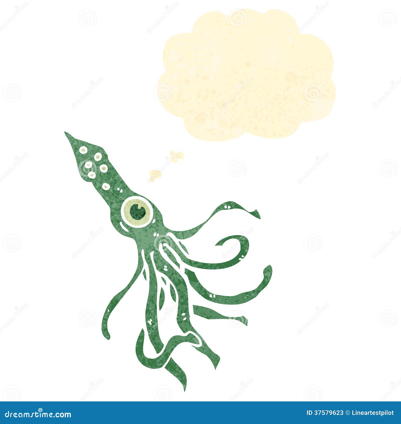 Retro cartoon giant squid stock vector. Illustration of thinking - 37579623