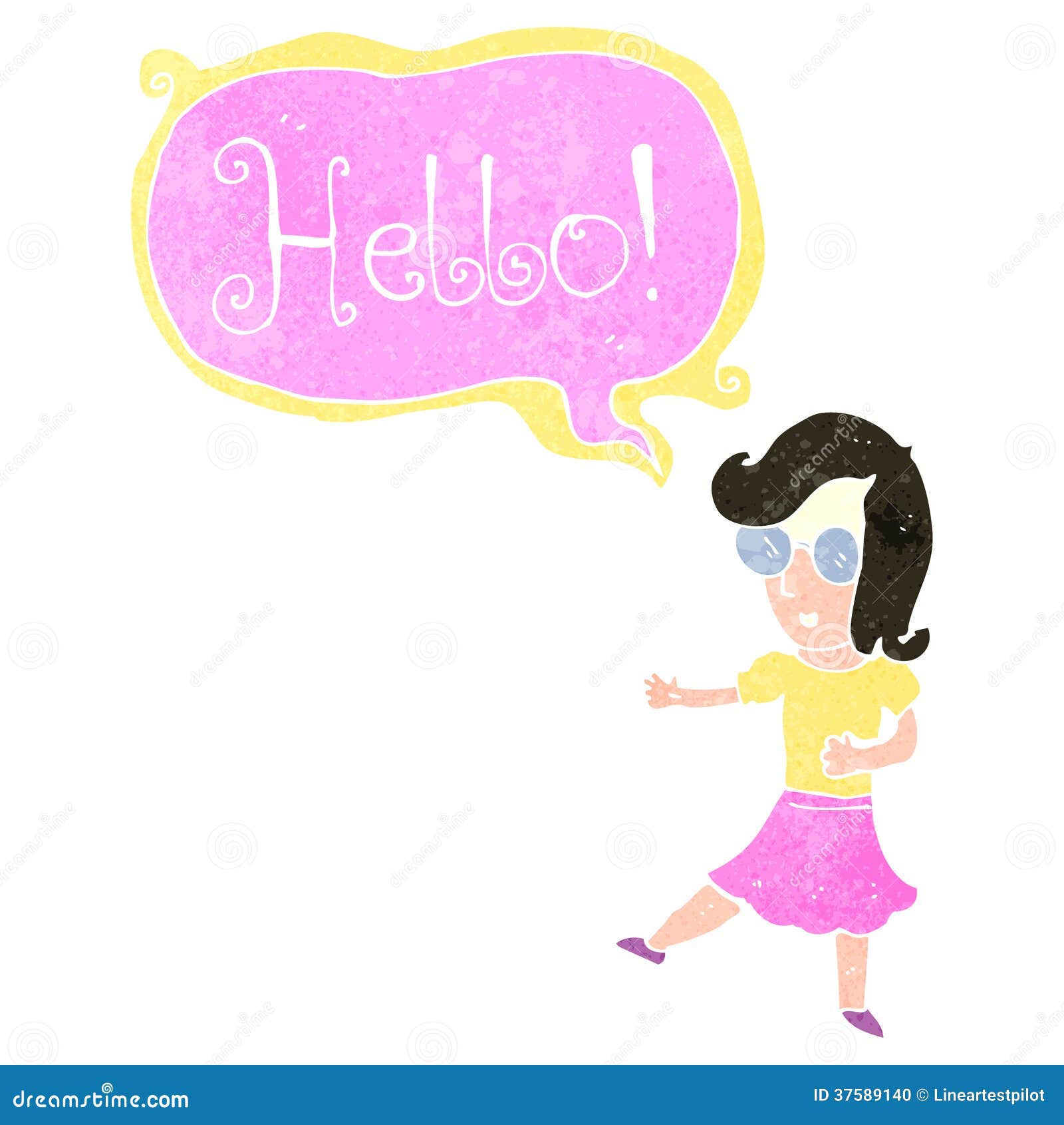 Retro Cartoon Girl Saying Hello Stock Illustration - Illustration of ...