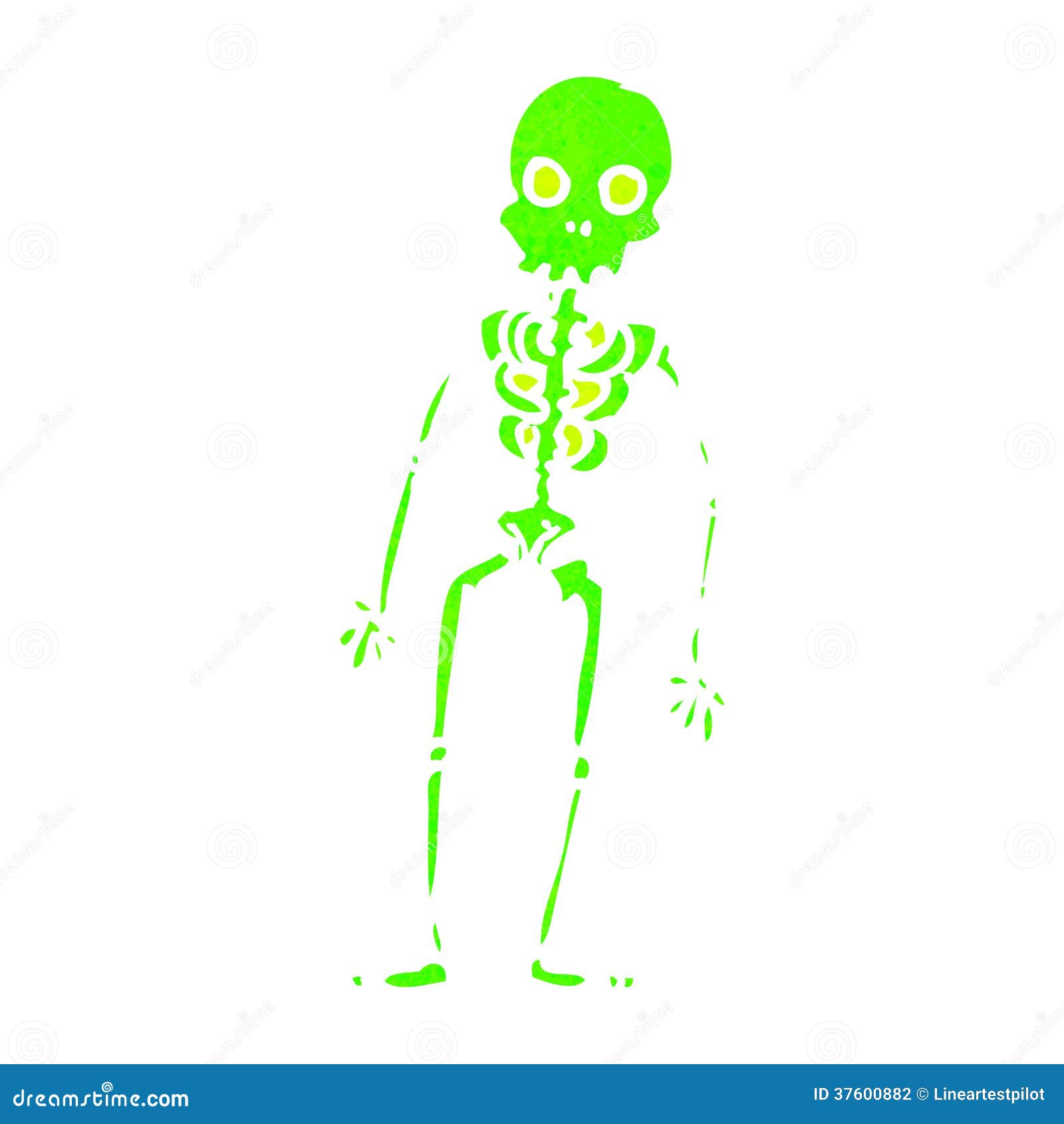Retro Cartoon Glowing Green Skeleton Stock Illustration - Illustration ...