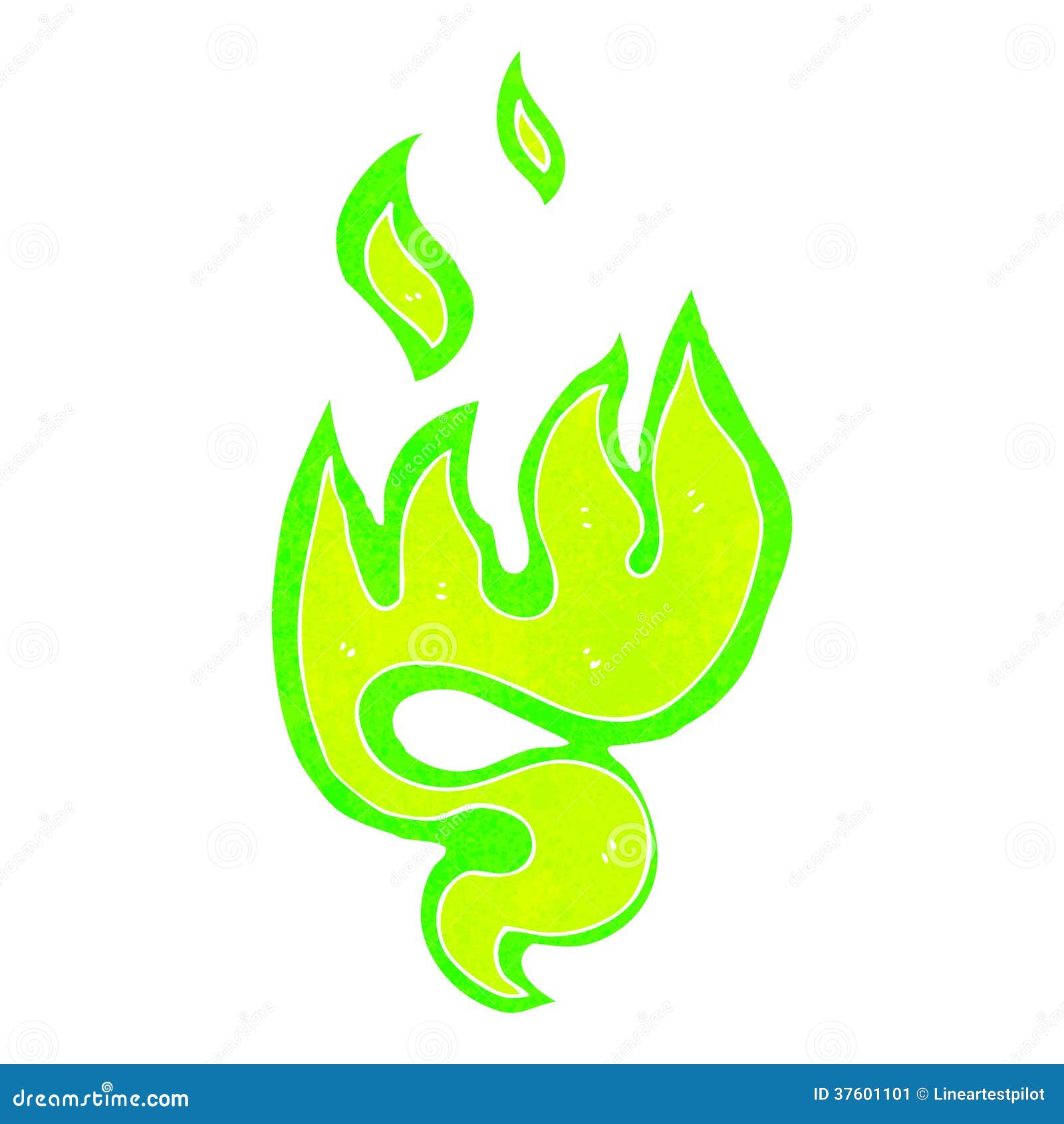Retro cartoon green fire stock illustration. Illustration of cute ...