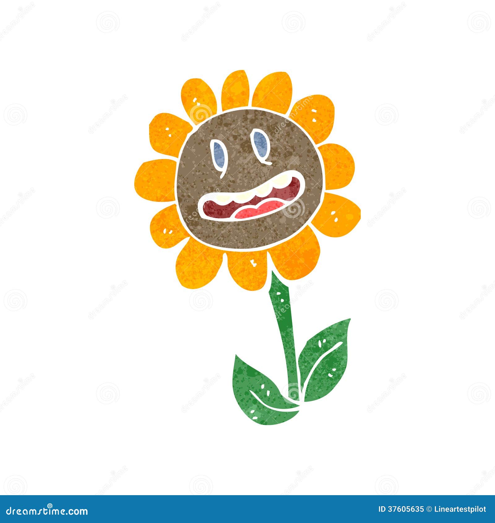 Retro Cartoon Happy Sunflower Stock Illustration - Illustration of ...
