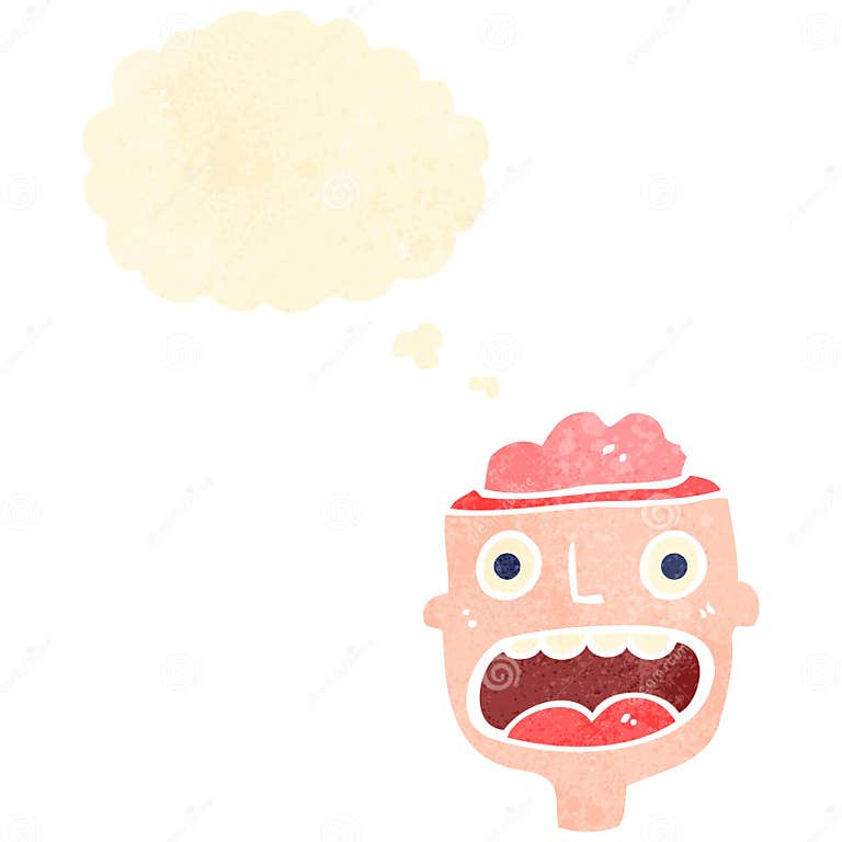 Retro Cartoon Head with Open Brain Stock Illustration - Illustration of ...