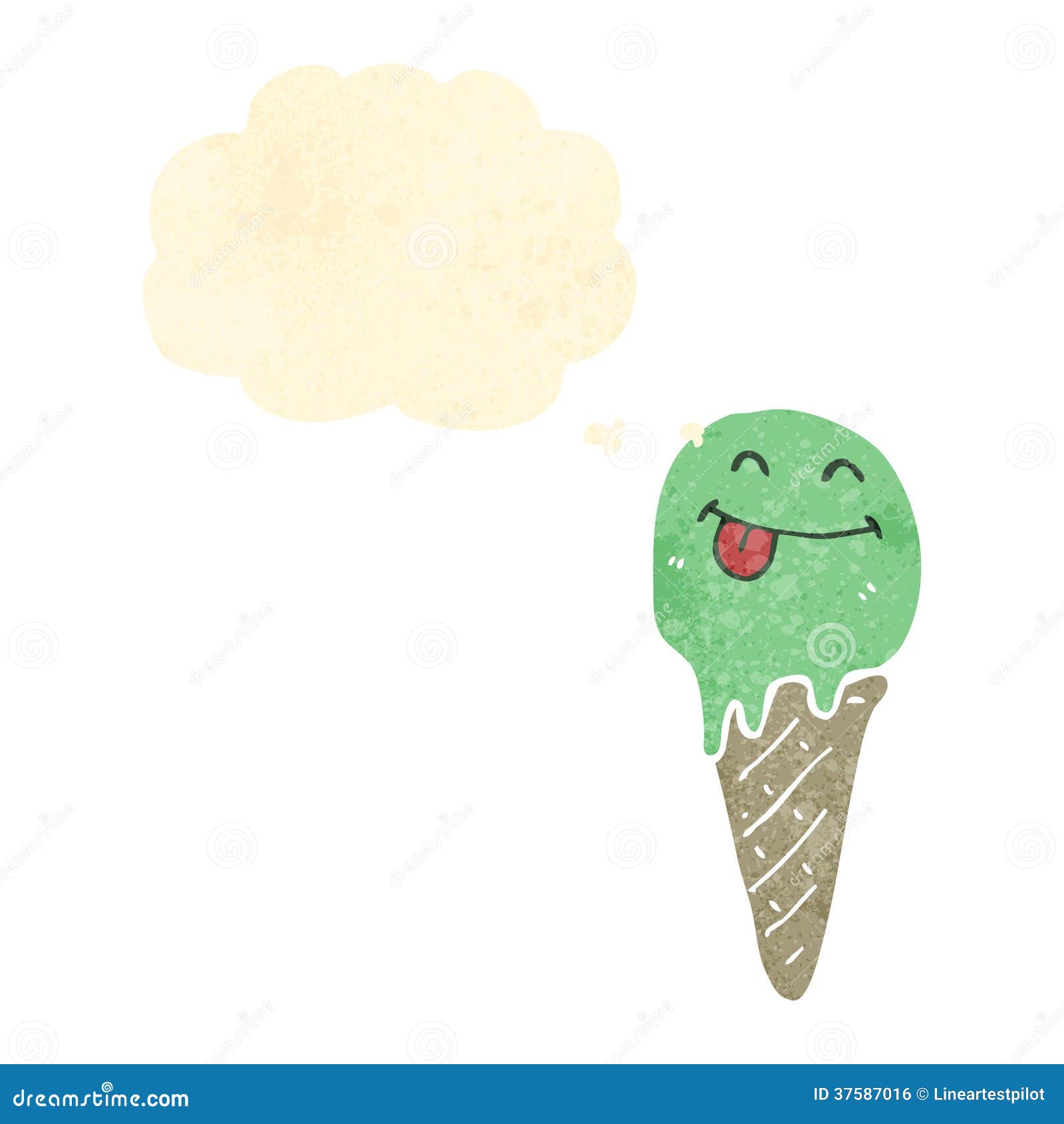 Retro Cartoon Ice Cream Cone Character with Thought Bubble Stock Vector ...