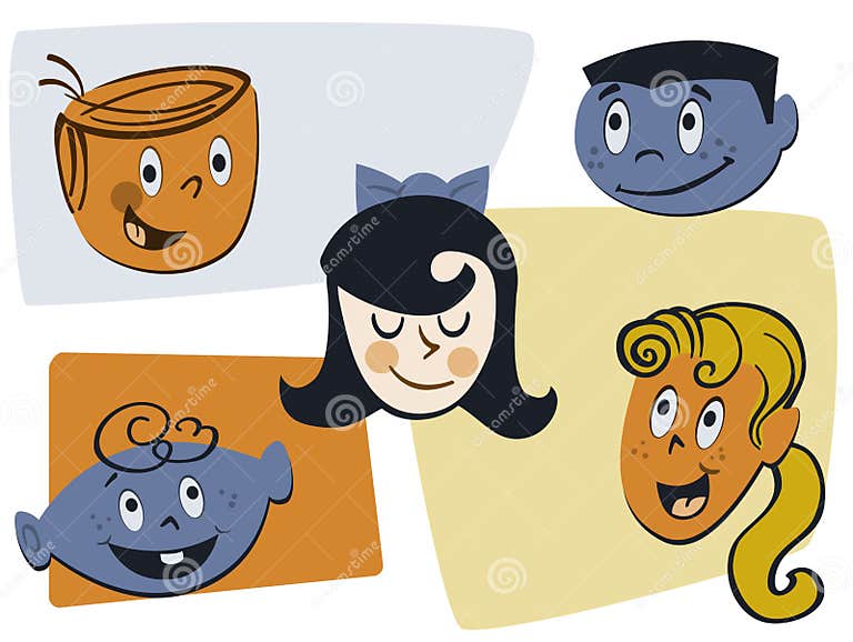 Retro Cartoon Kid Faces stock vector. Illustration of children - 20224287