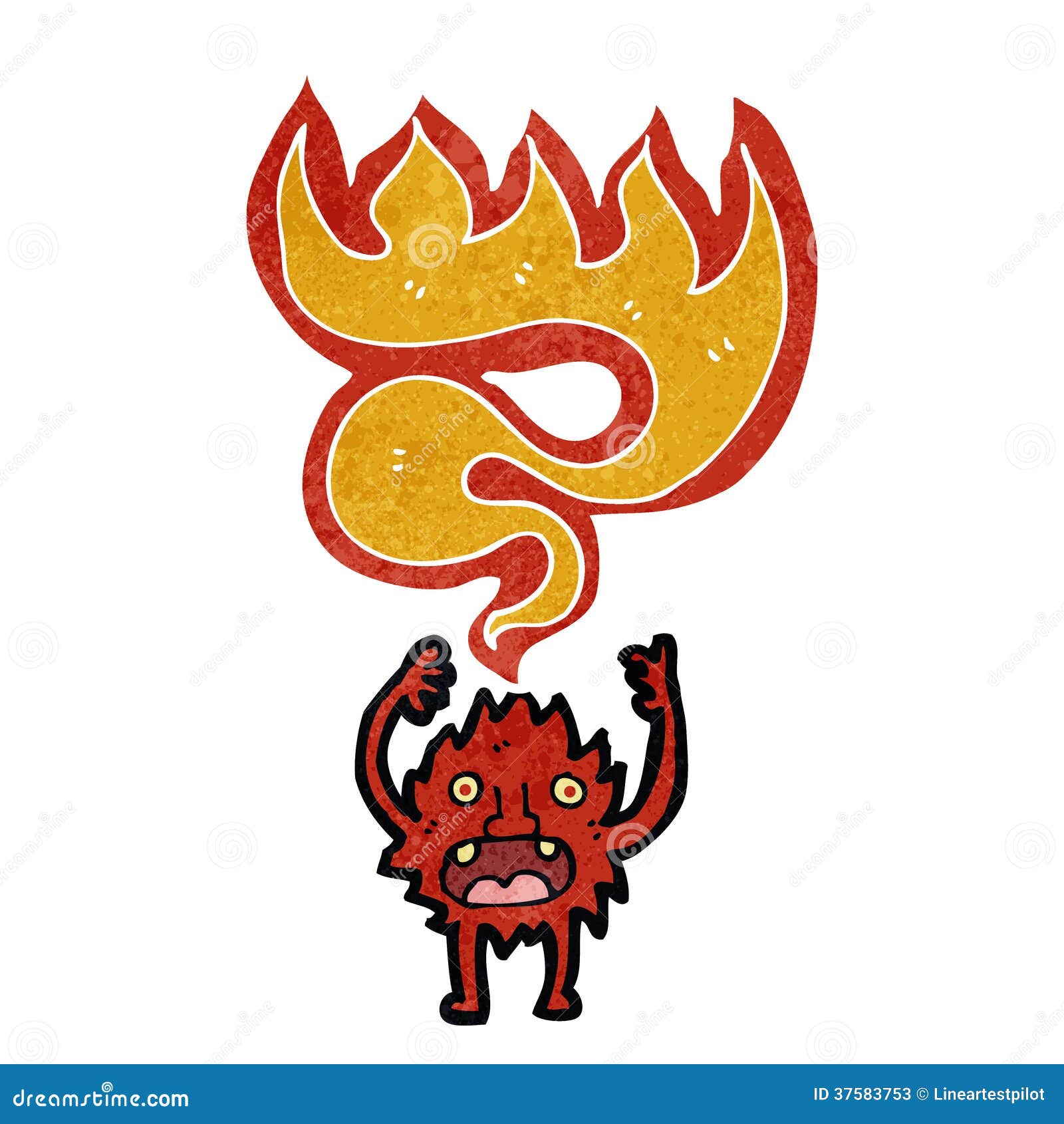 Retro Cartoon Little Fire Monster Stock Vector - Illustration of ...