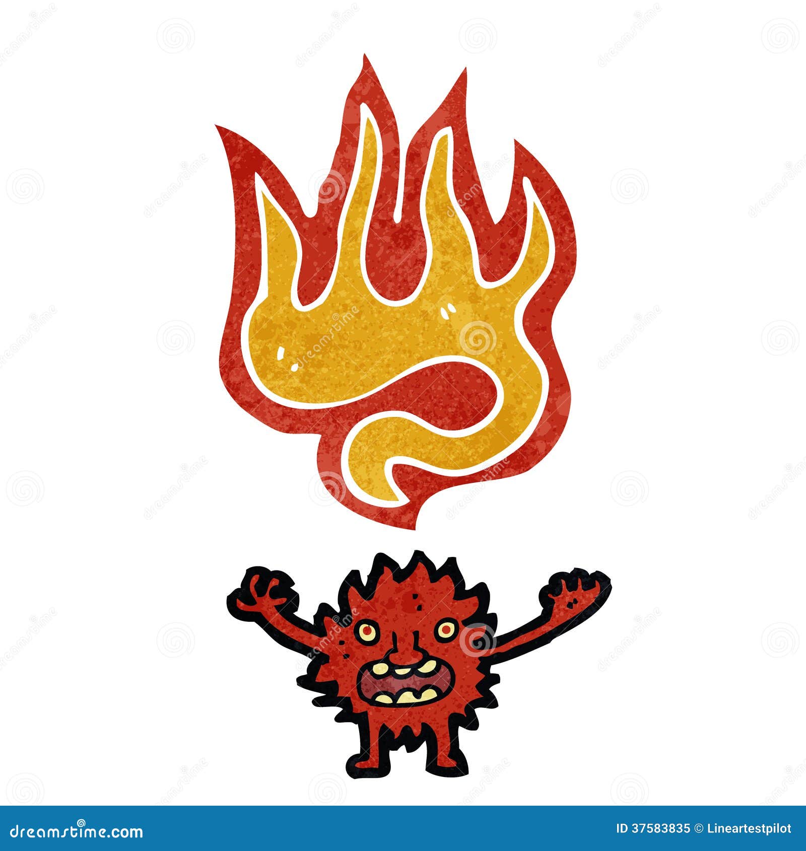 Retro Cartoon Little Fire Monster Stock Vector - Illustration of ...