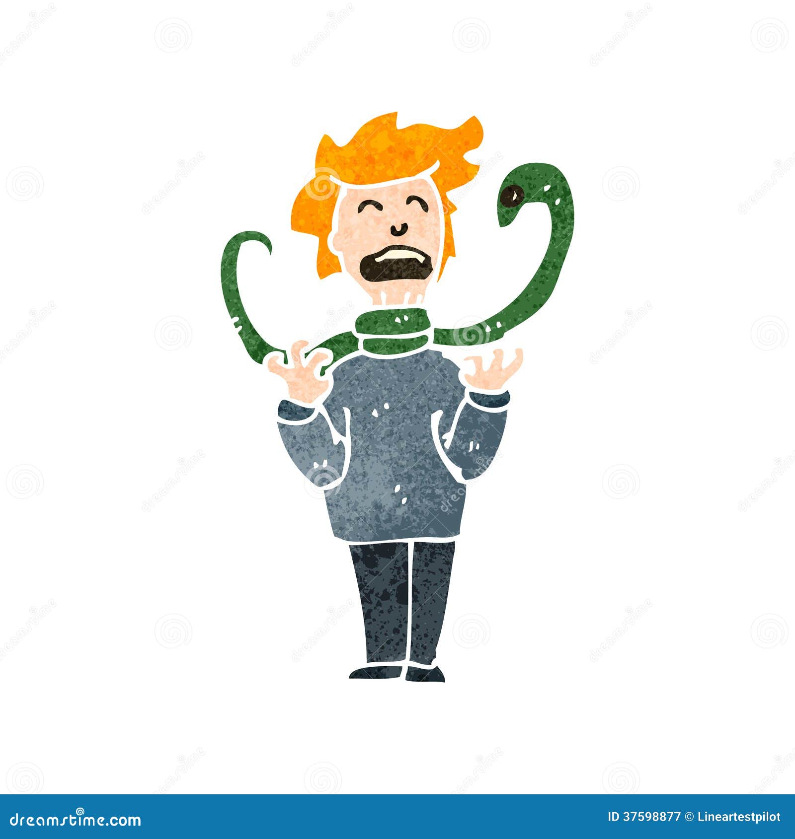 Retro Cartoon Man Attacked by Snake Stock Vector - Illustration of ...