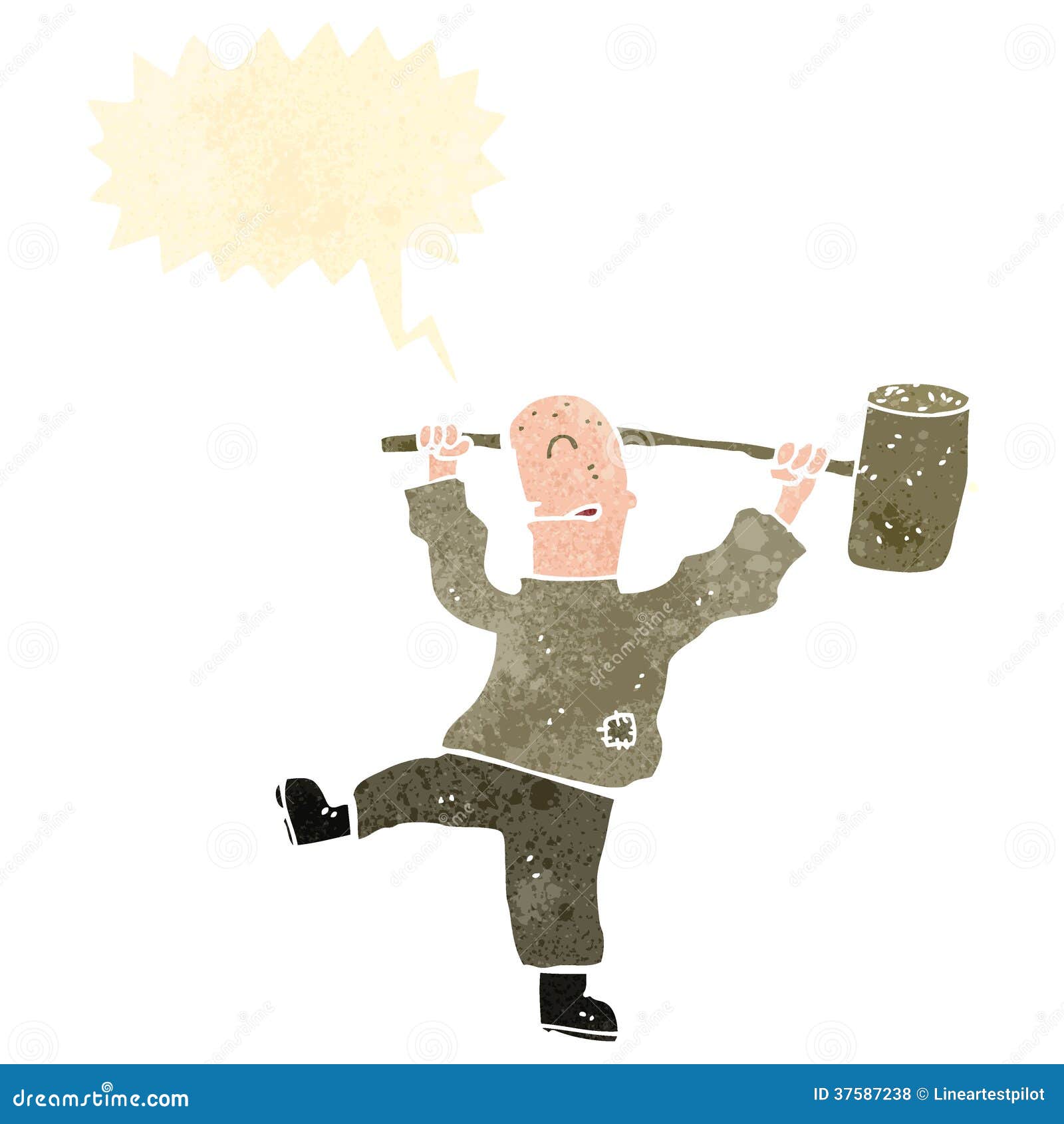 Retro Cartoon Man with Big Hammer Stock Vector - Illustration of speech ...