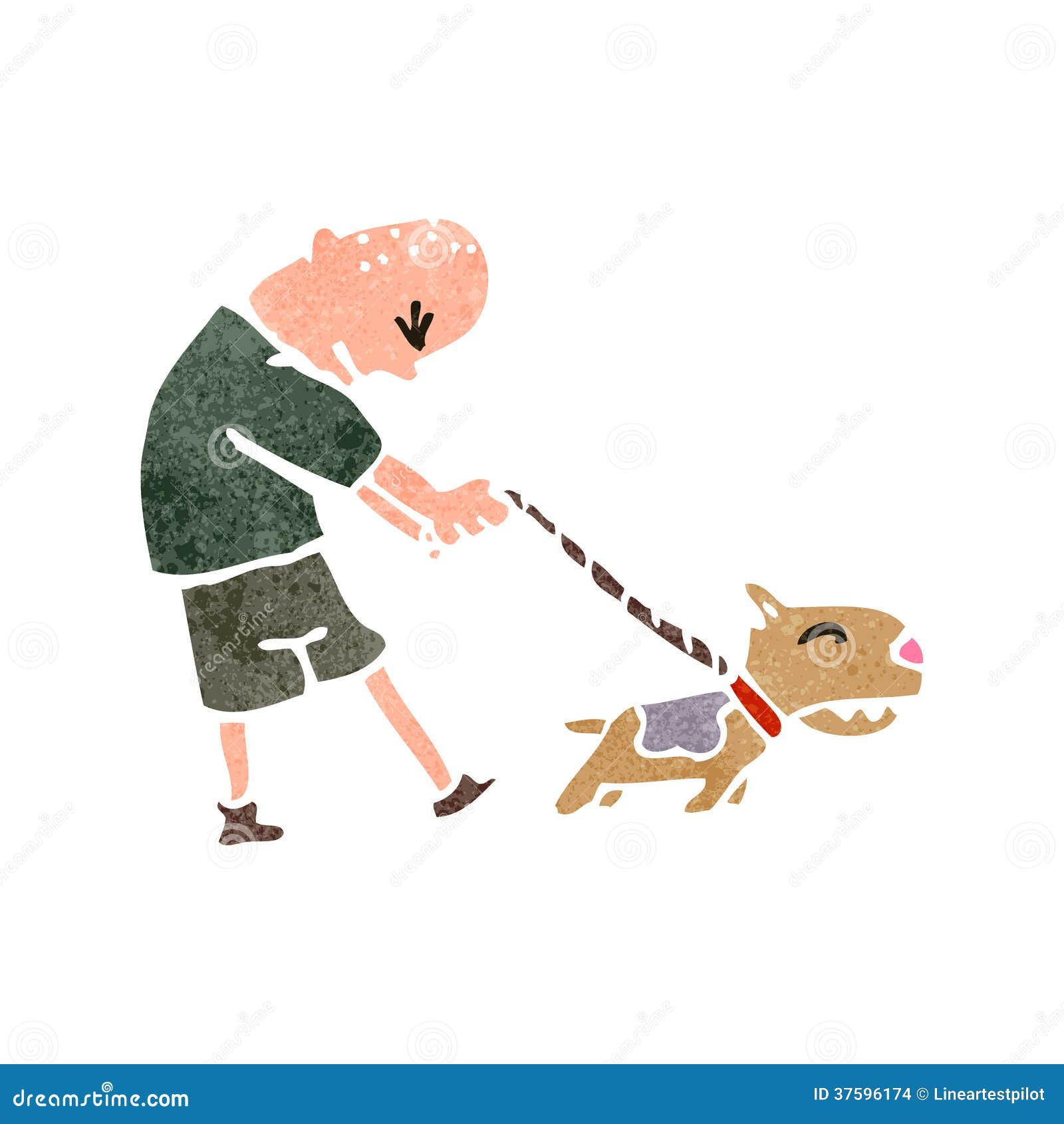 Retro Cartoon Man with Dog on Lead Stock Vector - Illustration of ...
