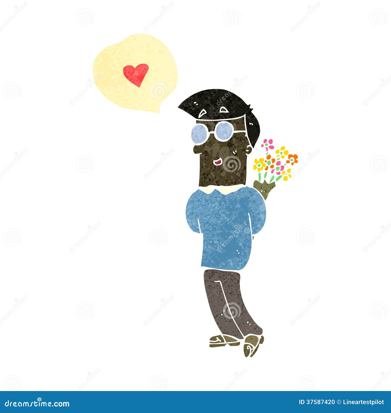 Retro Cartoon Man with Flowers Stock Vector - Illustration of balloon ...