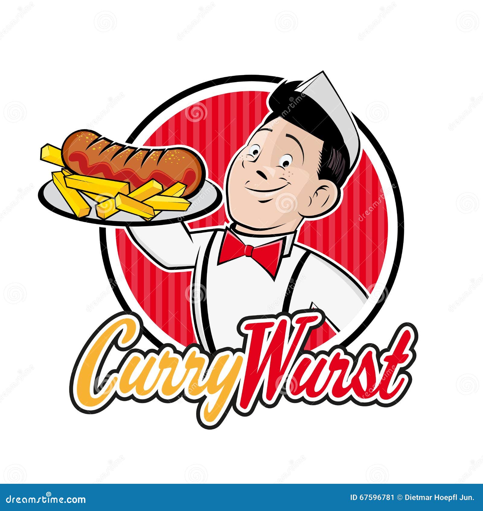 Retro Cartoon Man with German Currywurst Stock Vector - Illustration of ...