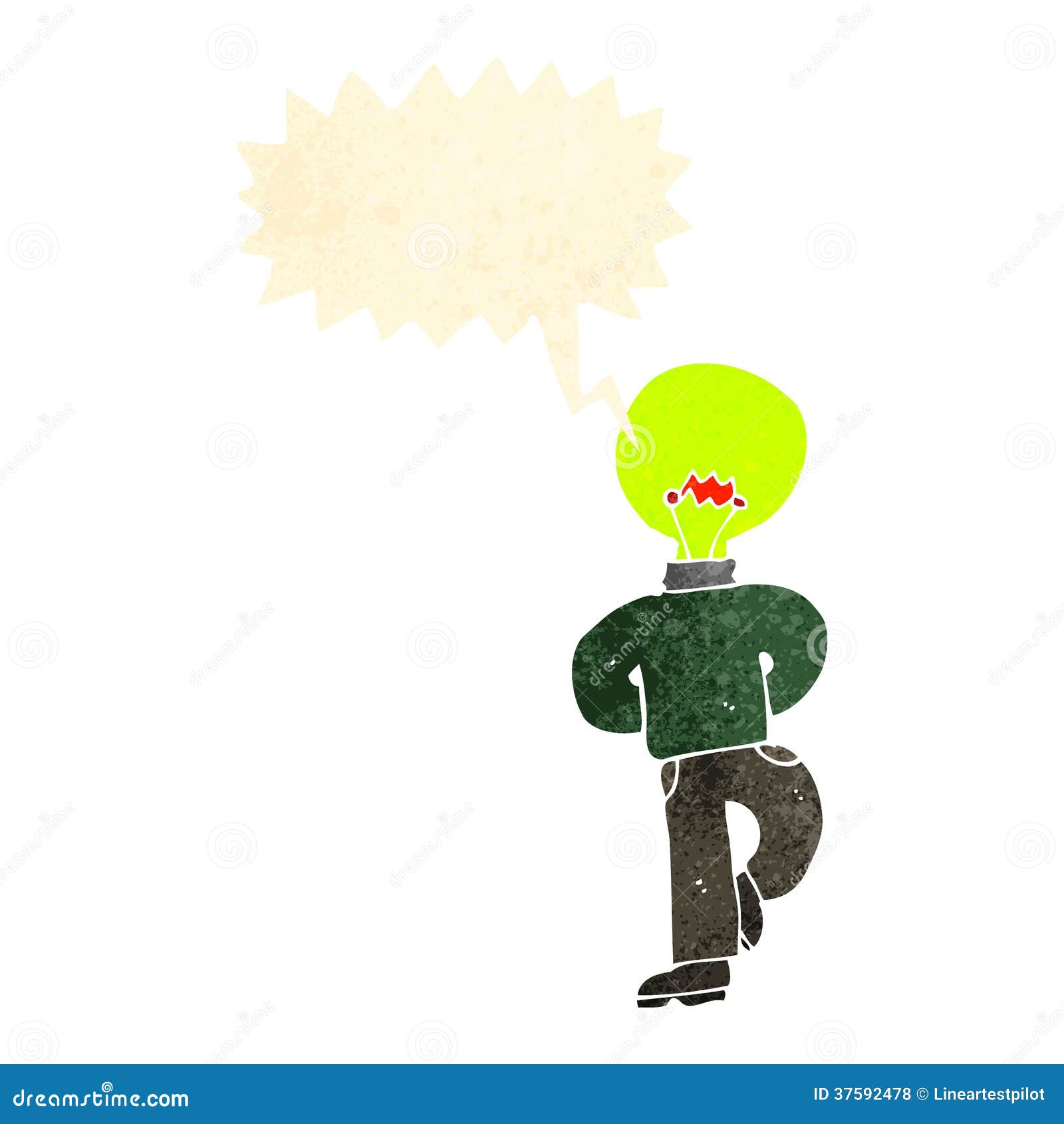 Retro Cartoon Man with Light Bulb Head Stock Vector - Illustration of ...