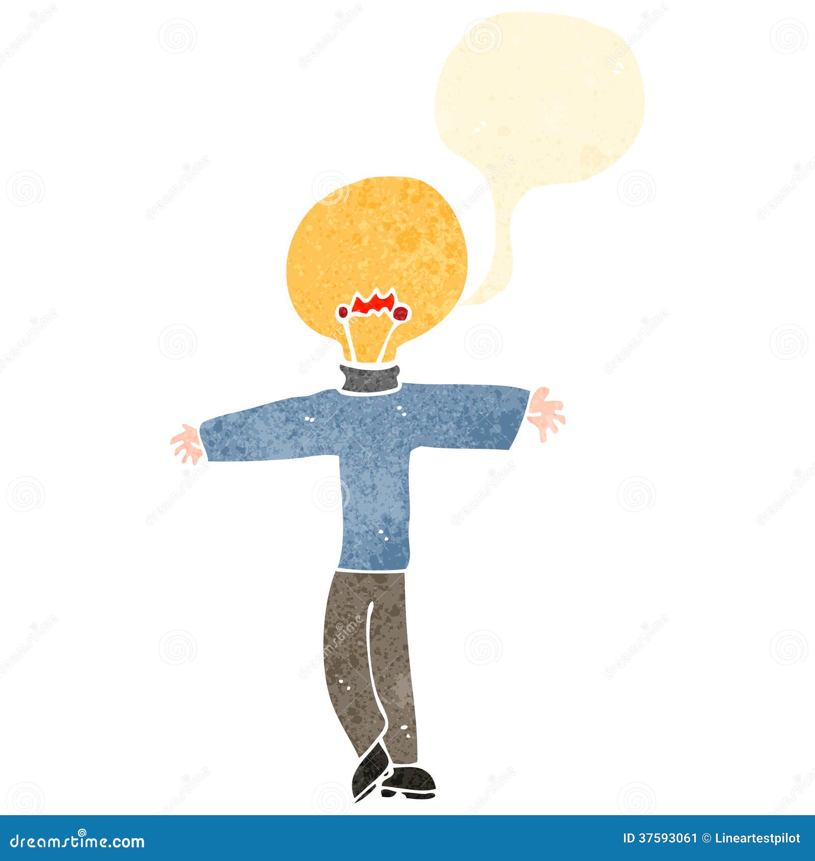 Retro Cartoon Man with Light Bulb Head Stock Vector - Illustration of ...