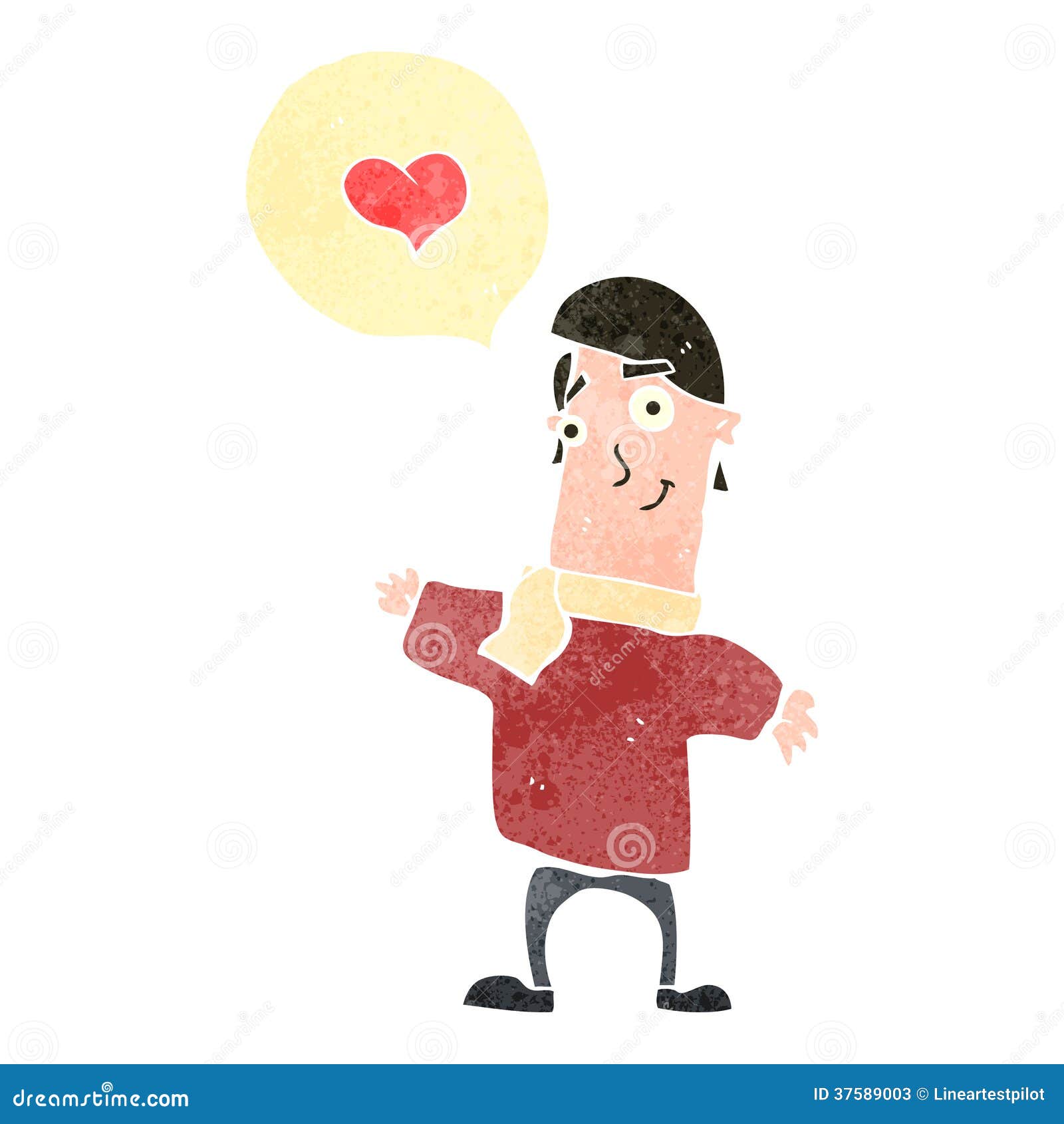 Retro Cartoon Man with Love Heart Stock Illustration - Illustration of ...