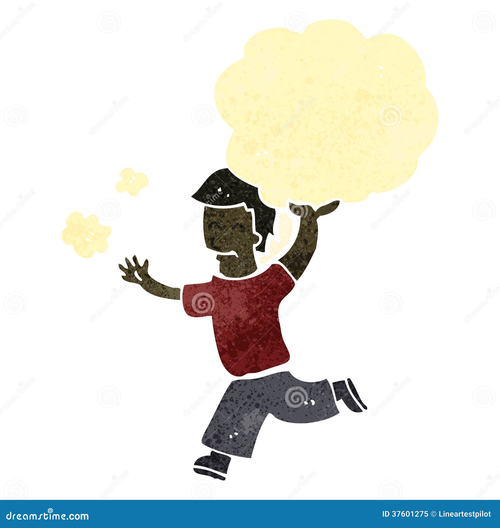 Retro Cartoon Man Running with Cloud Stock Illustration - Illustration ...