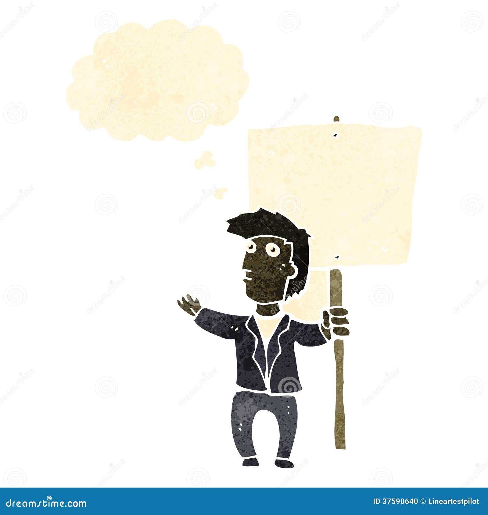 Retro Cartoon Man with Sign Stock Vector - Illustration of texture ...