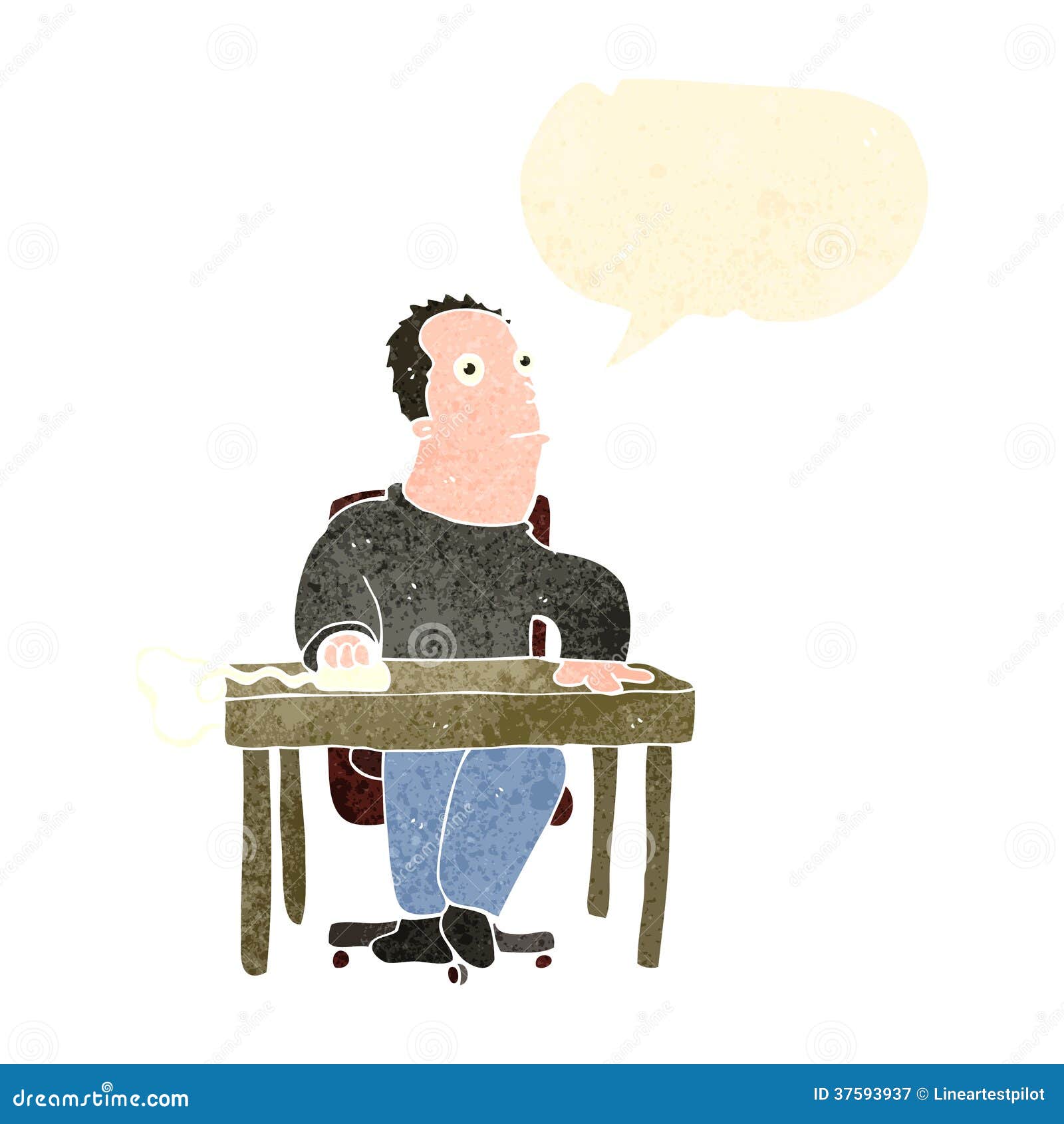 Retro Cartoon Man Working at Desk Stock Vector - Illustration of ...