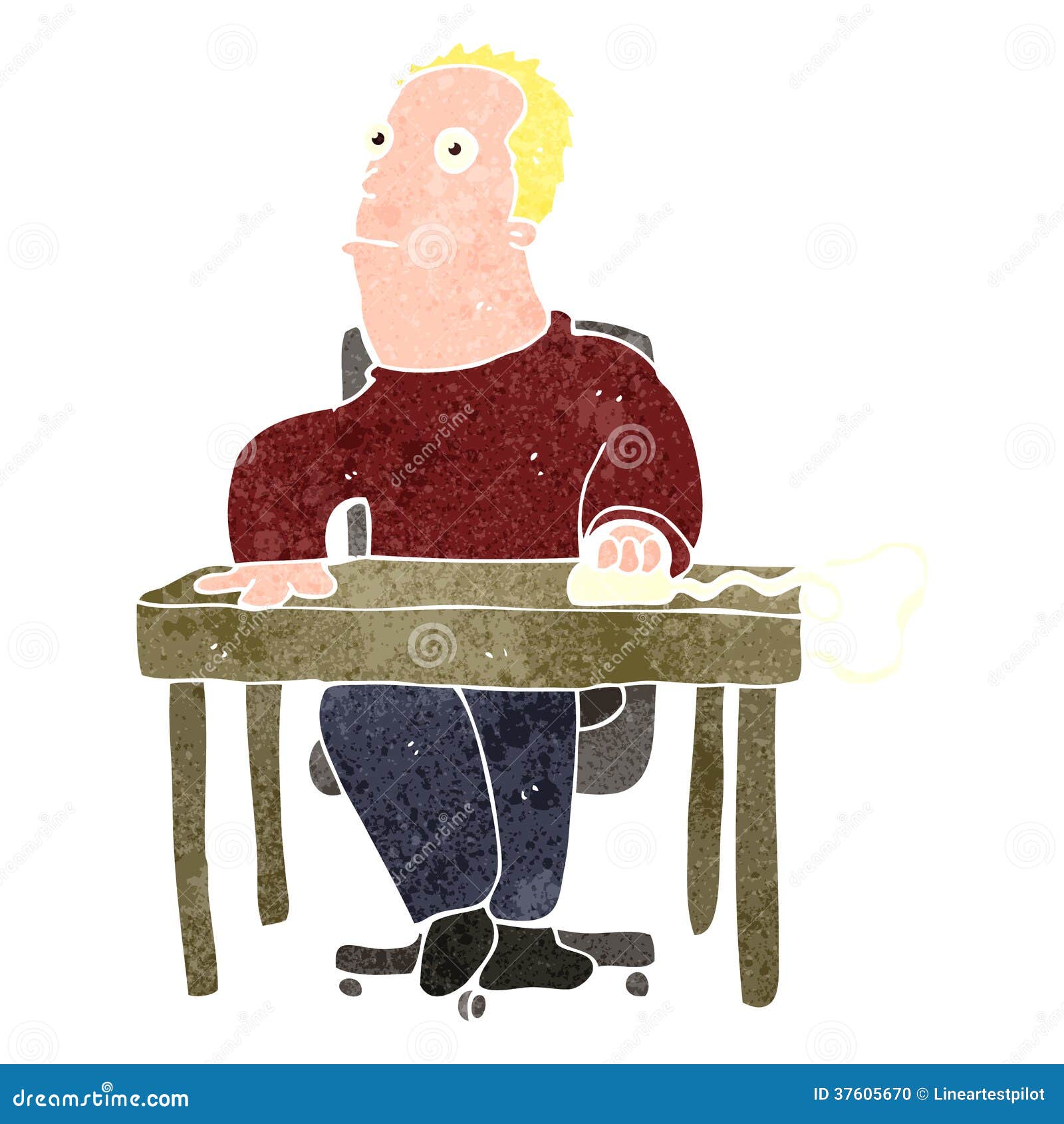 Retro Cartoon Man Working at Desk Stock Illustration - Illustration of ...