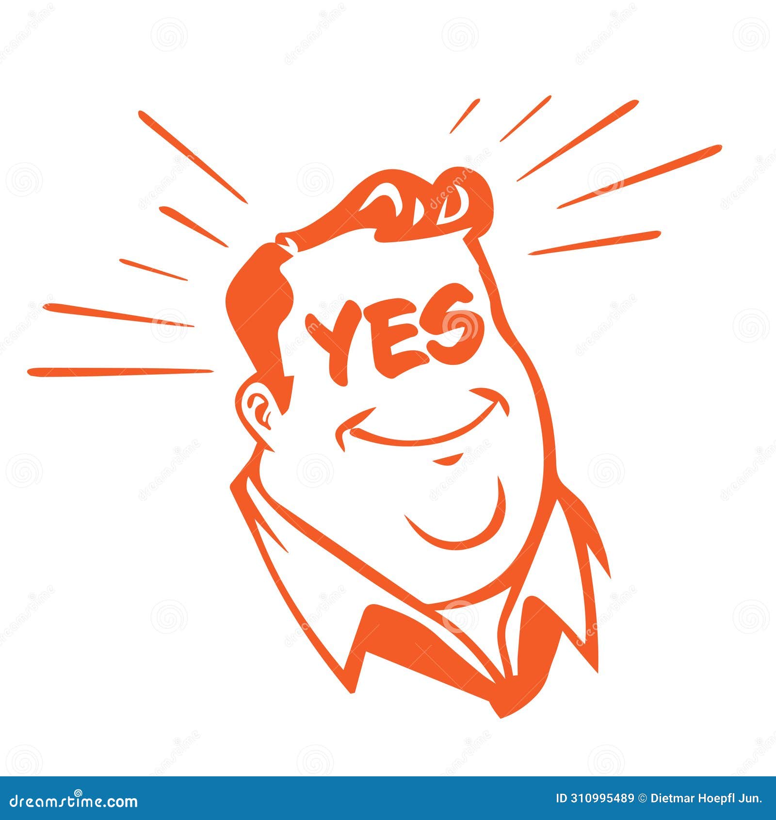 Cartoon Illustration of a Man with Big Yes in His Face Stock Vector ...