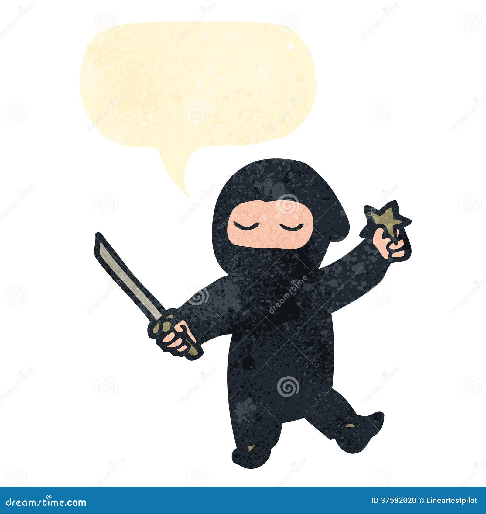 Retro Cartoon Ninja with Throwing Star Stock Vector - Illustration of ...