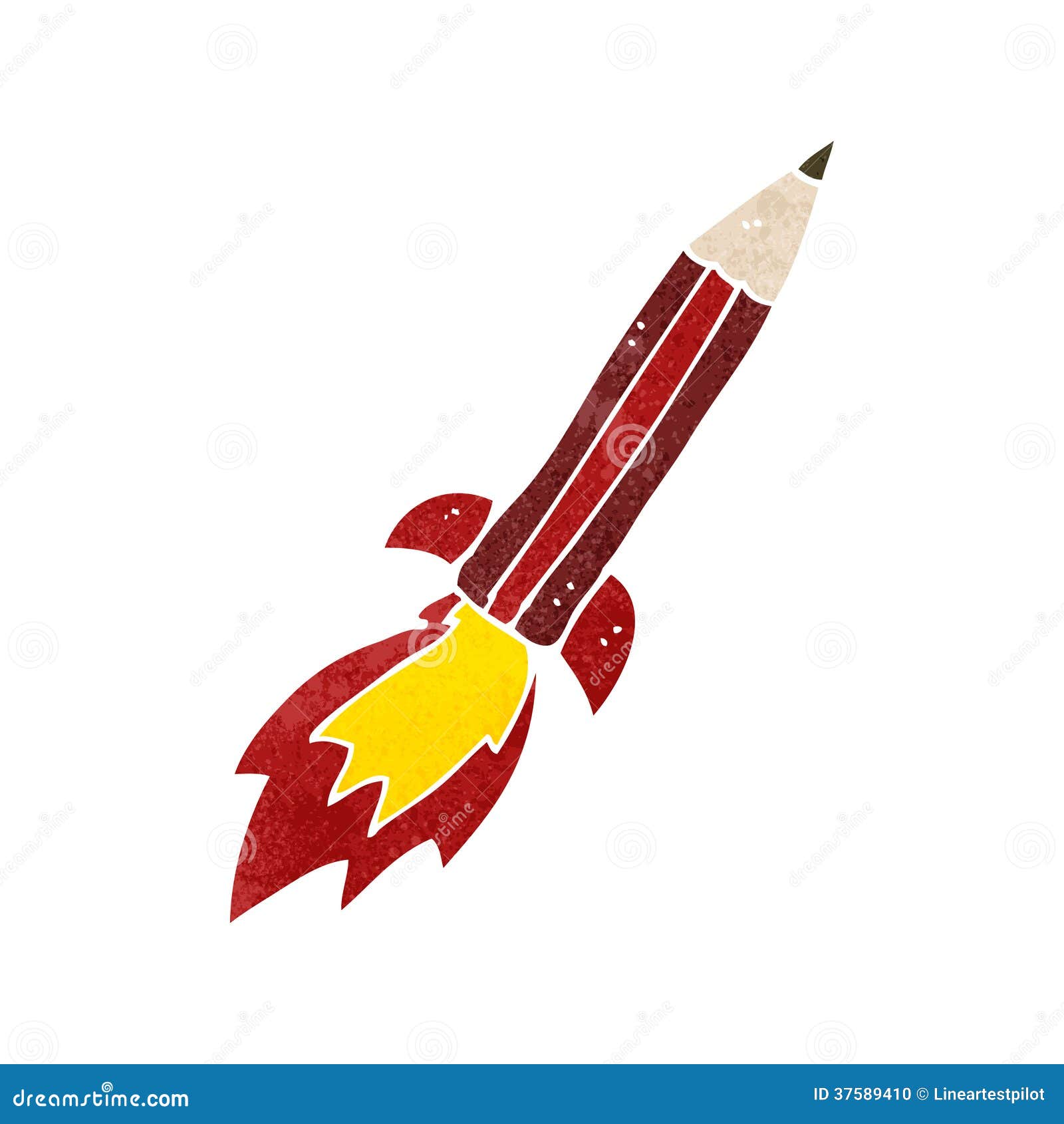 Retro Cartoon Pencil Rocket Stock Illustration - Illustration of ...
