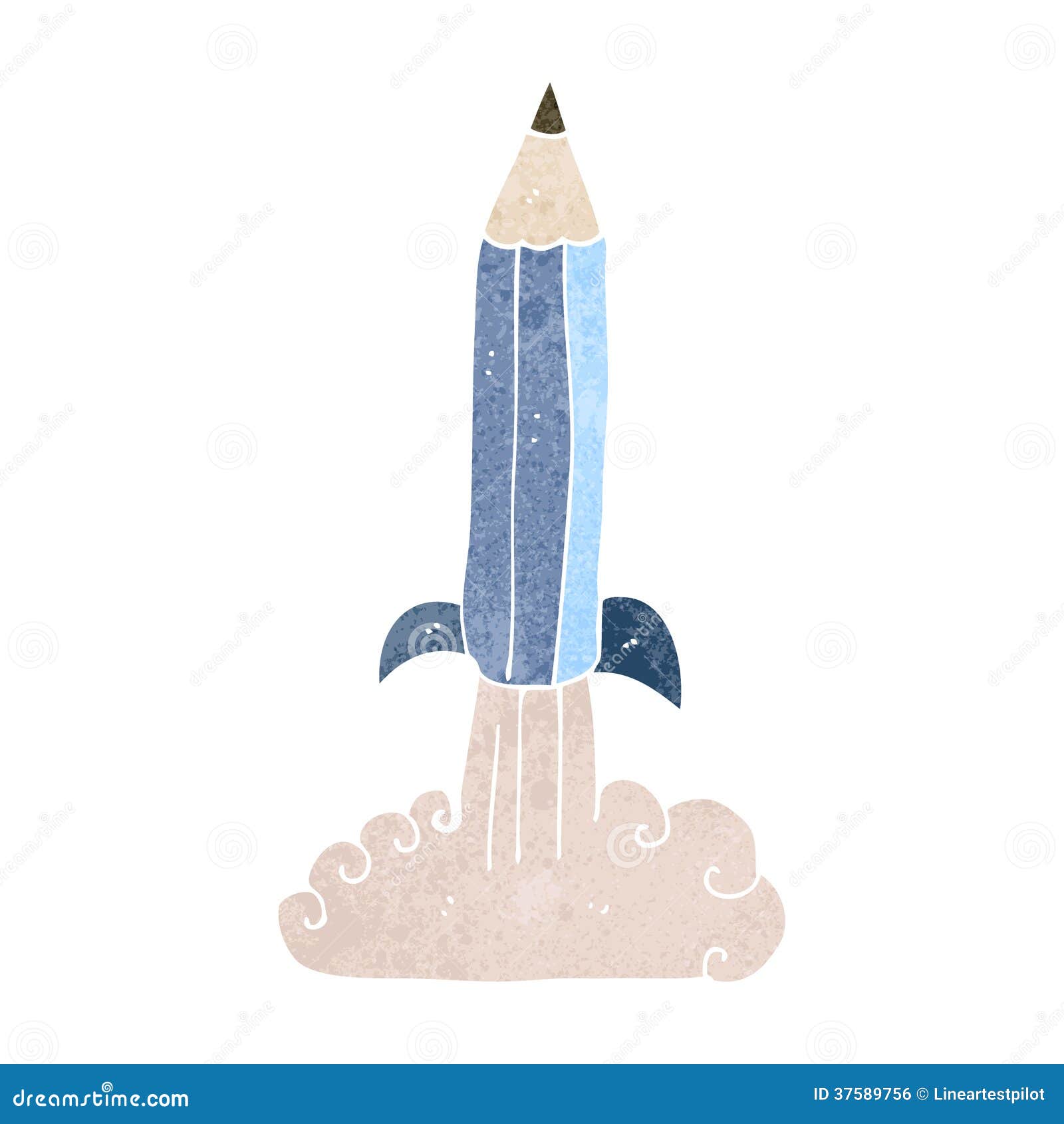 Retro Cartoon Pencil Rocket Stock Illustration - Illustration of hand ...